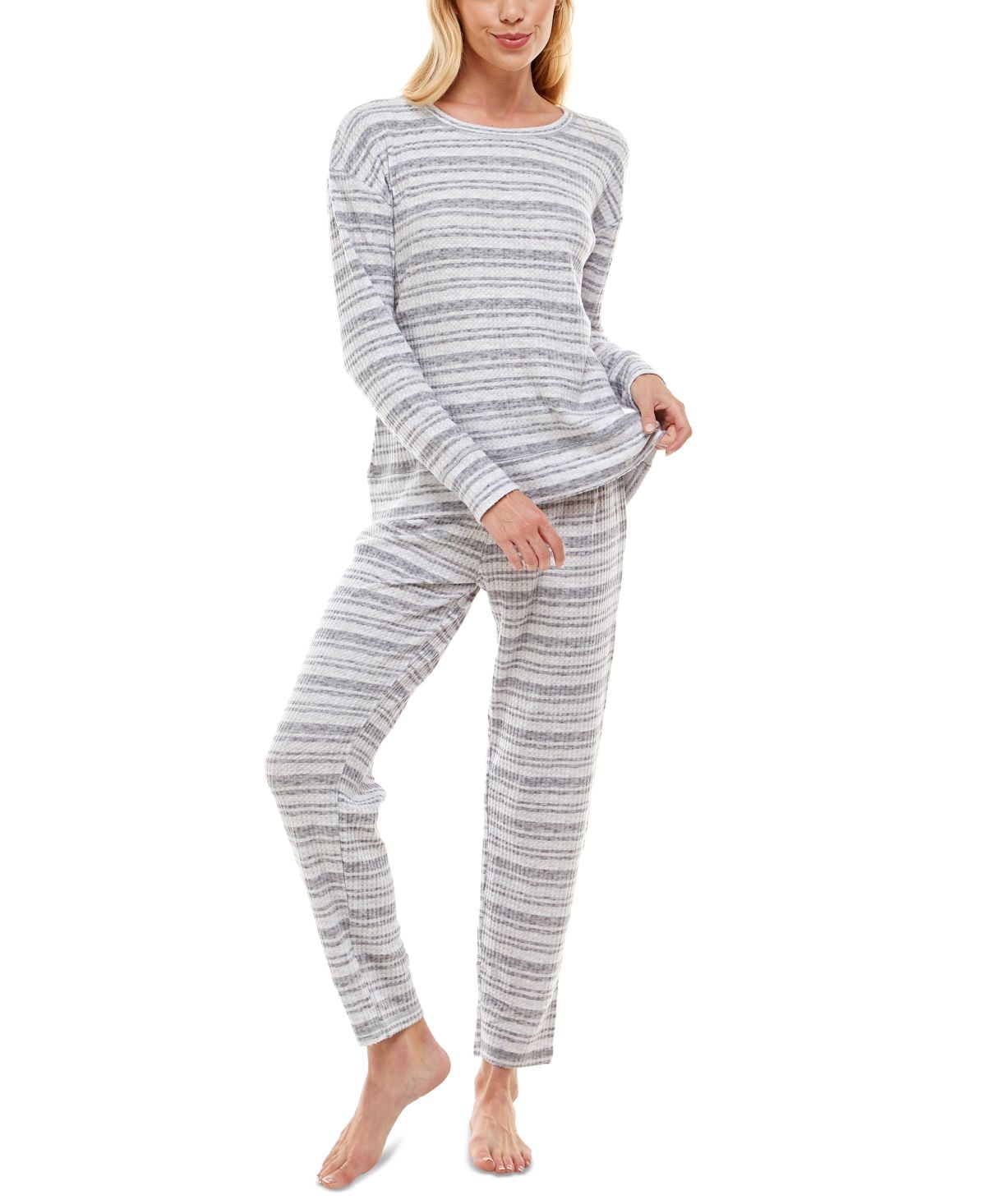 Jaclyn Intimates Womens Fuzzy Luxe Waffle Long Sleeve Top and Open Leg ...