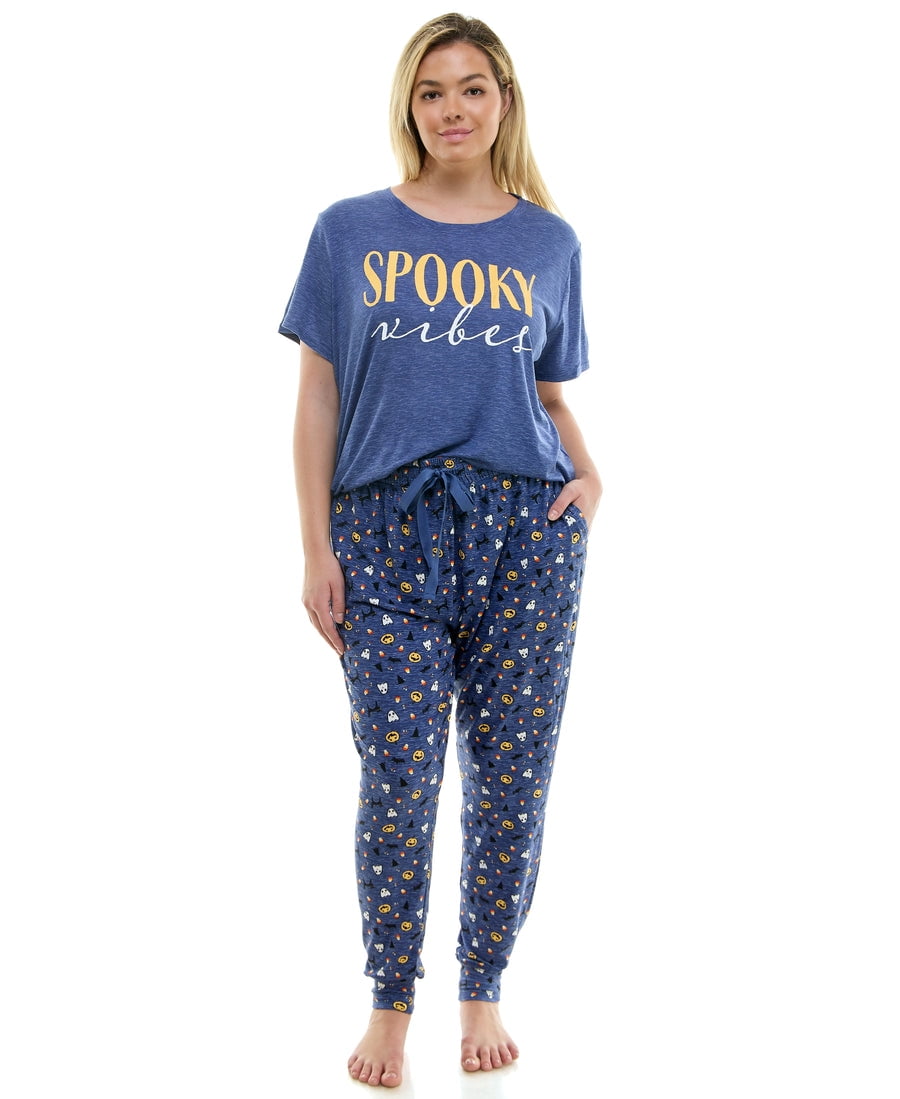 Jaclyn Short Sleeve Crew Neck & Jogger Halloween Pajama Set - Walmart.com