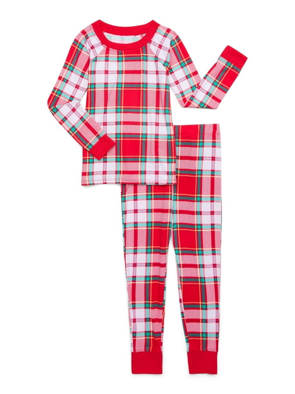 PatPat 2-Piece Christmas Letter Contrast Top and Plaid Pants Family ...