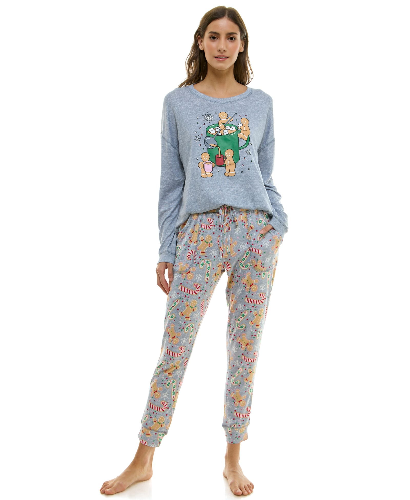 Jaclyn Woman's Crew Neck Sweatshirt and Jogger Pants Christmas Pajama Set, Gingerbread Man ...