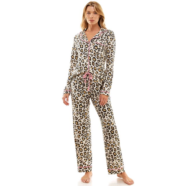 Jaclyn Women's Long Sleeve Notch Collar Pajama Set, Sizes S-XL, Modern ...