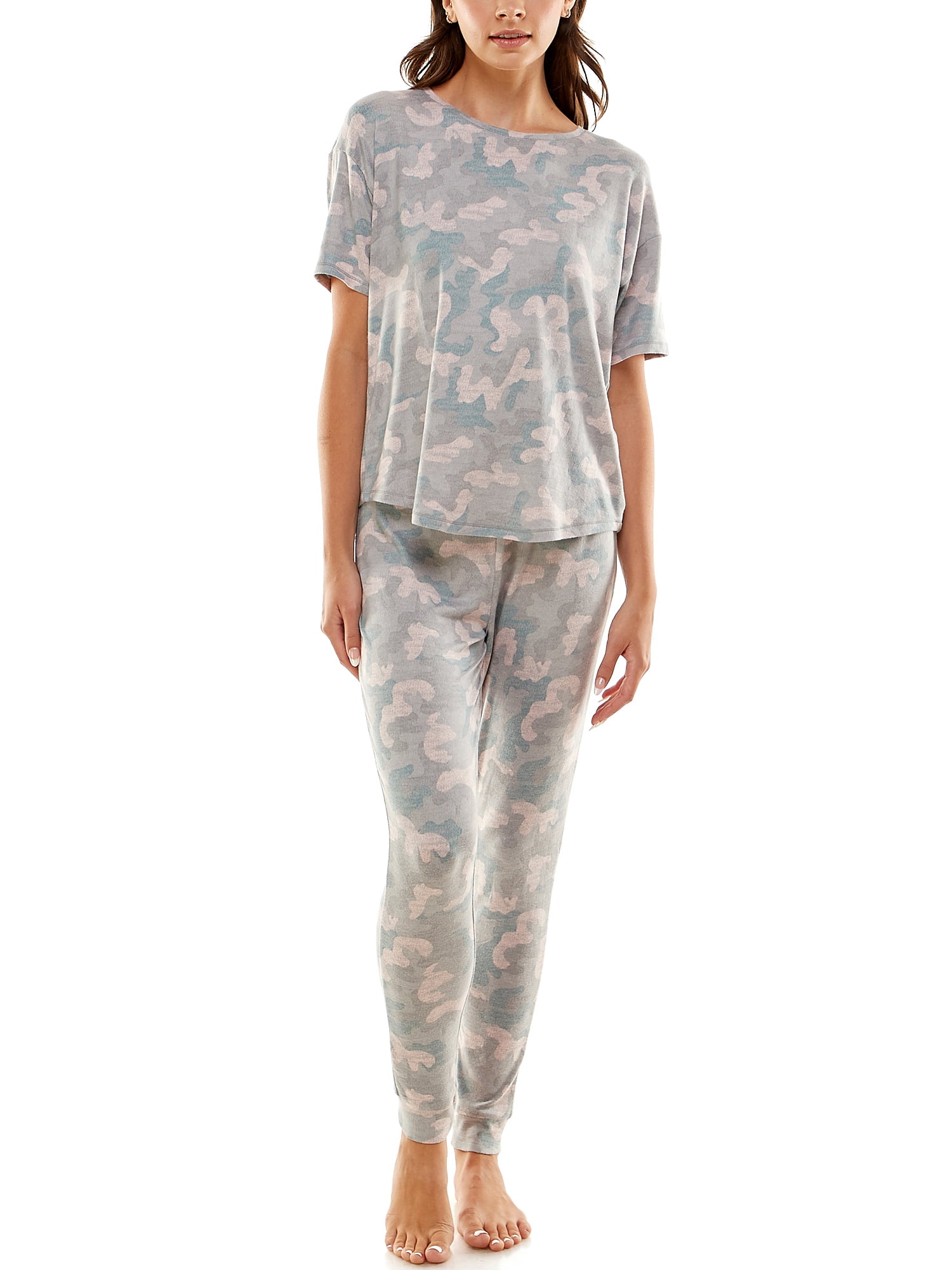 Jaclyn Women's Short Sleeve Crew Neck Top and Jogger Pajama Set ...