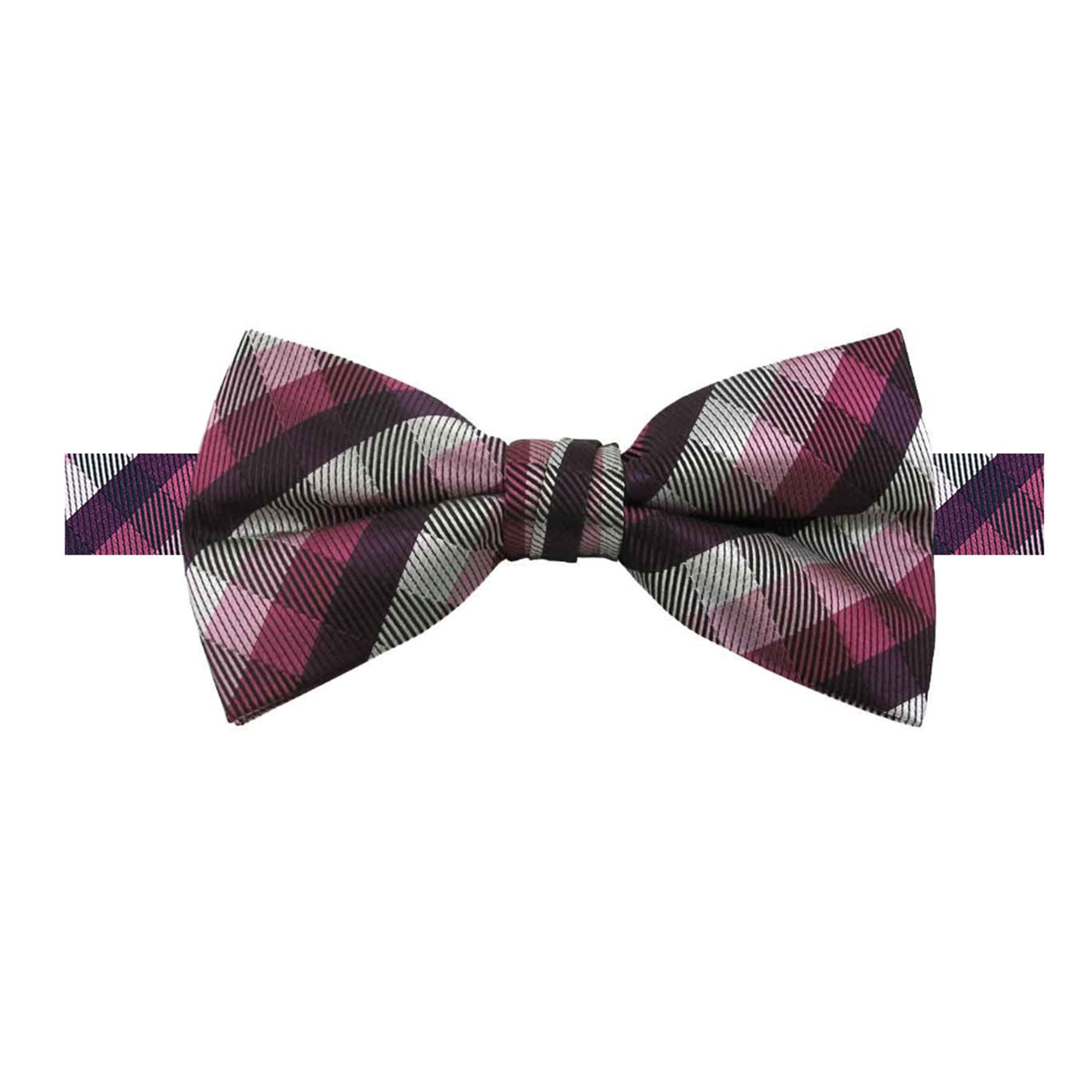 Jacob Alexander Men's Plaid Pre-Tied Banded Bow Tie - Raspberry Plum ...
