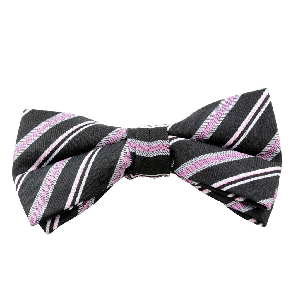 Jacob Alexander Men's Stripe Pre-Tied Clip-On Bow Tie - Pink and Black ...