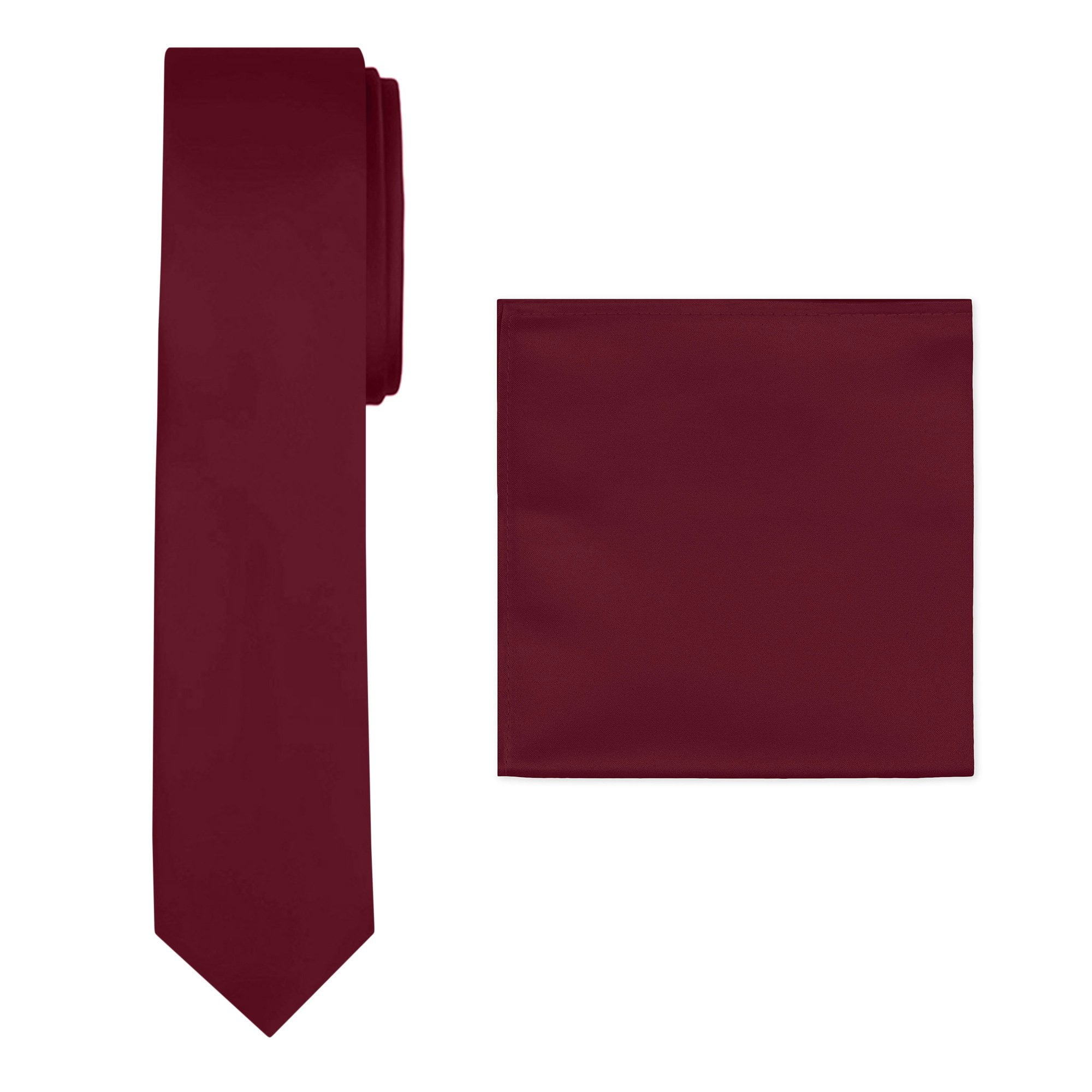 Jacob Alexander Solid Color Men's Skinny Tie and Hanky Set - Burgundy ...