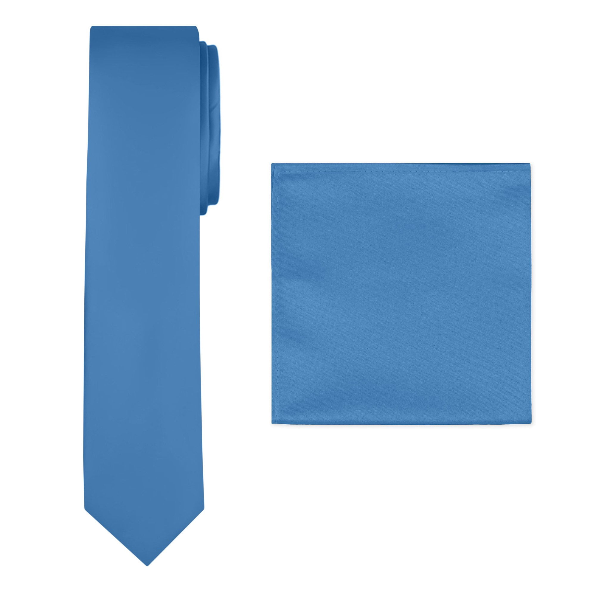 Jacob Alexander Solid Color Men's Skinny Tie and Hanky Set - Cornflower ...