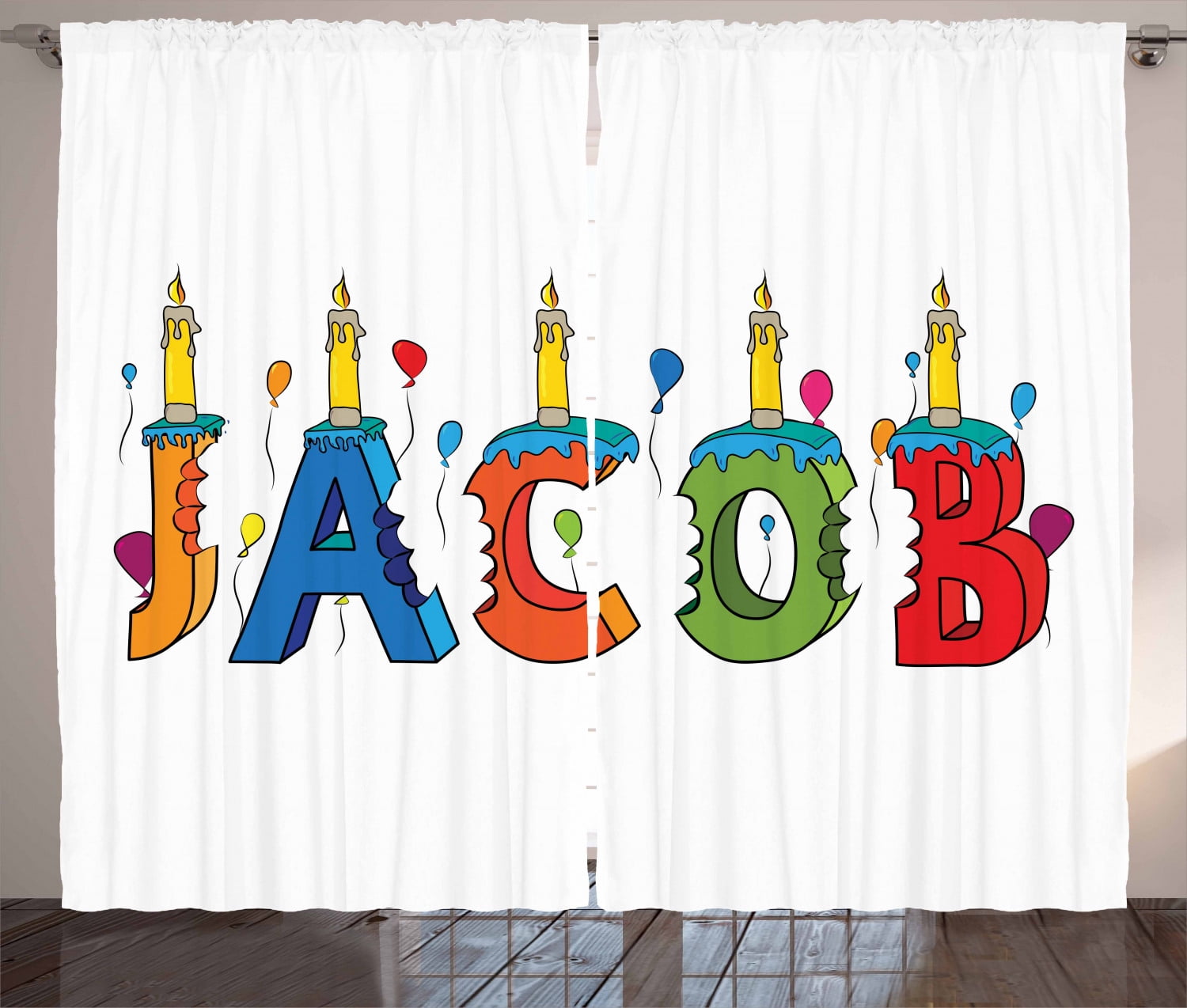 Jacob Curtains 2 Panels Set, Cartoon Colorful Festive Letters Spelling ...