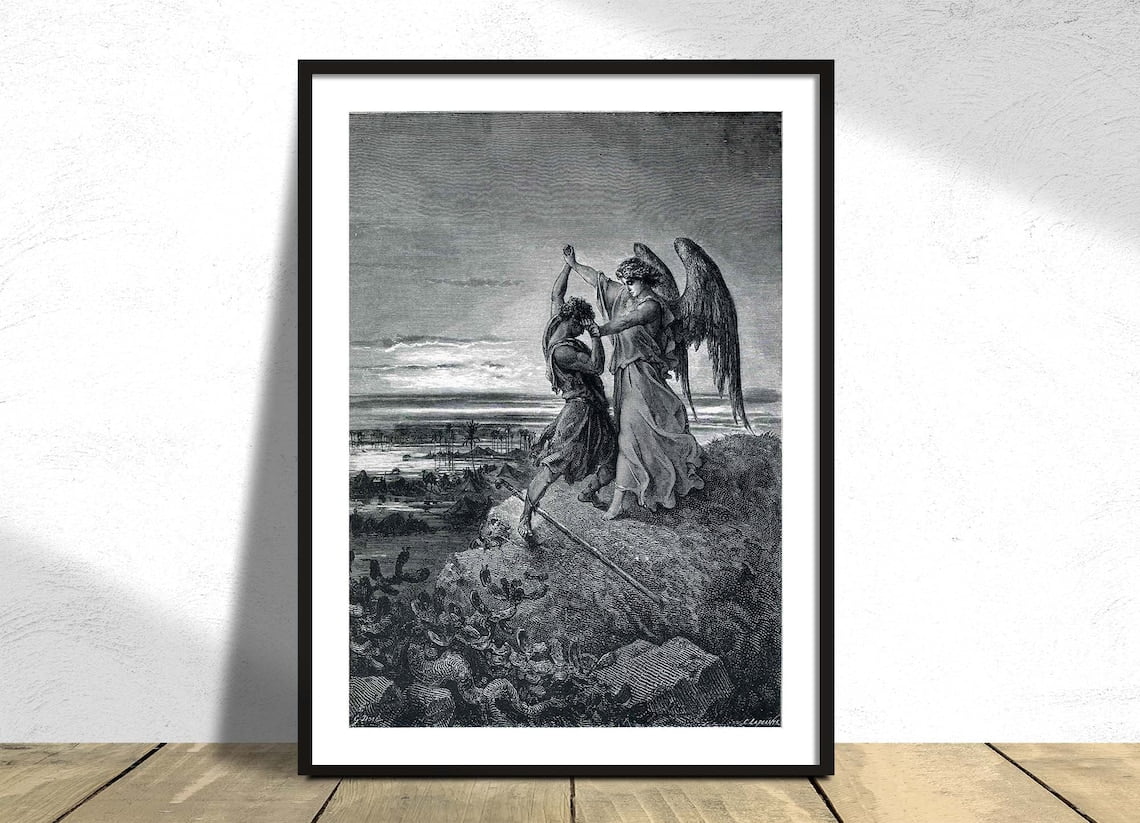 Jacob Wrestling With The Angel, Paul Gustave Dore, French Art, Vintage ...