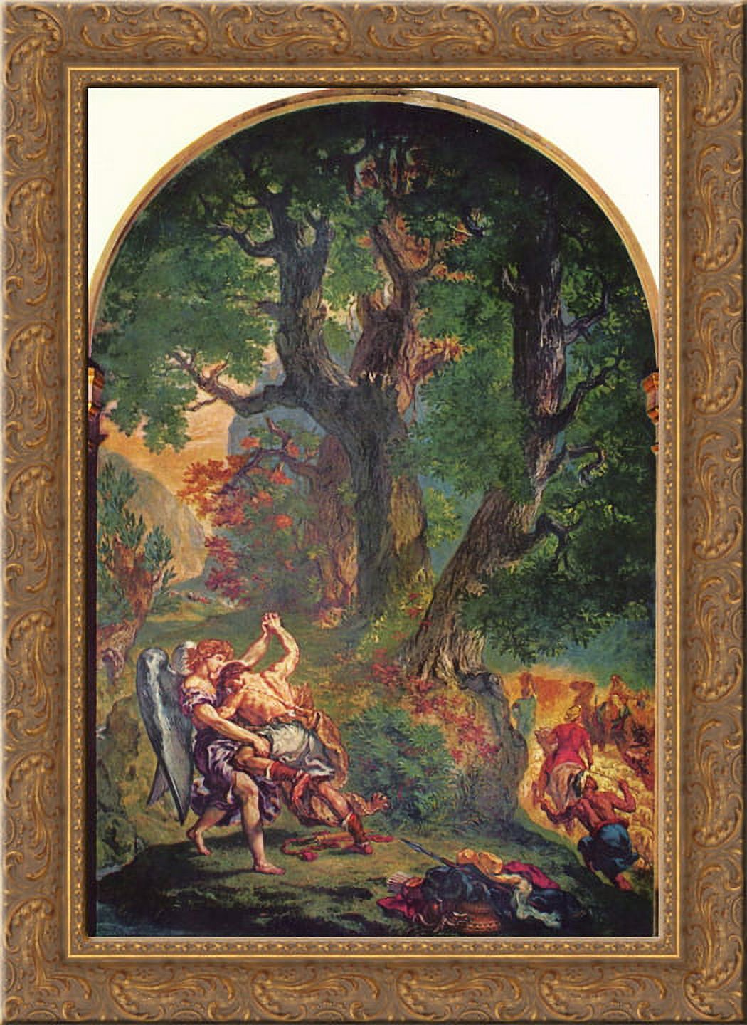 Jacob's fight with the angel 24x18 Gold Ornate Wood Framed Canvas Art ...