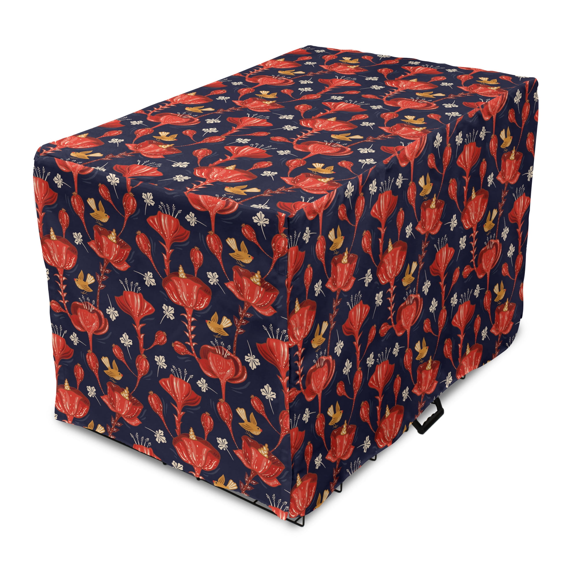 Jacobean Dog Crate Cover, Continuous Pattern of Blooming Flowers and ...