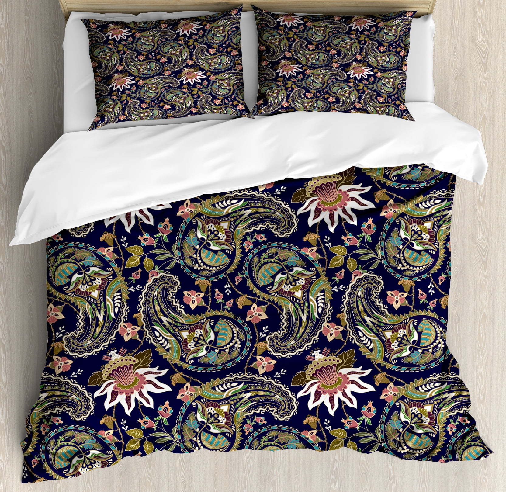 Jacobean Duvet Cover Set, Floral Vintage Nostalgia Pattern with Paisley ...