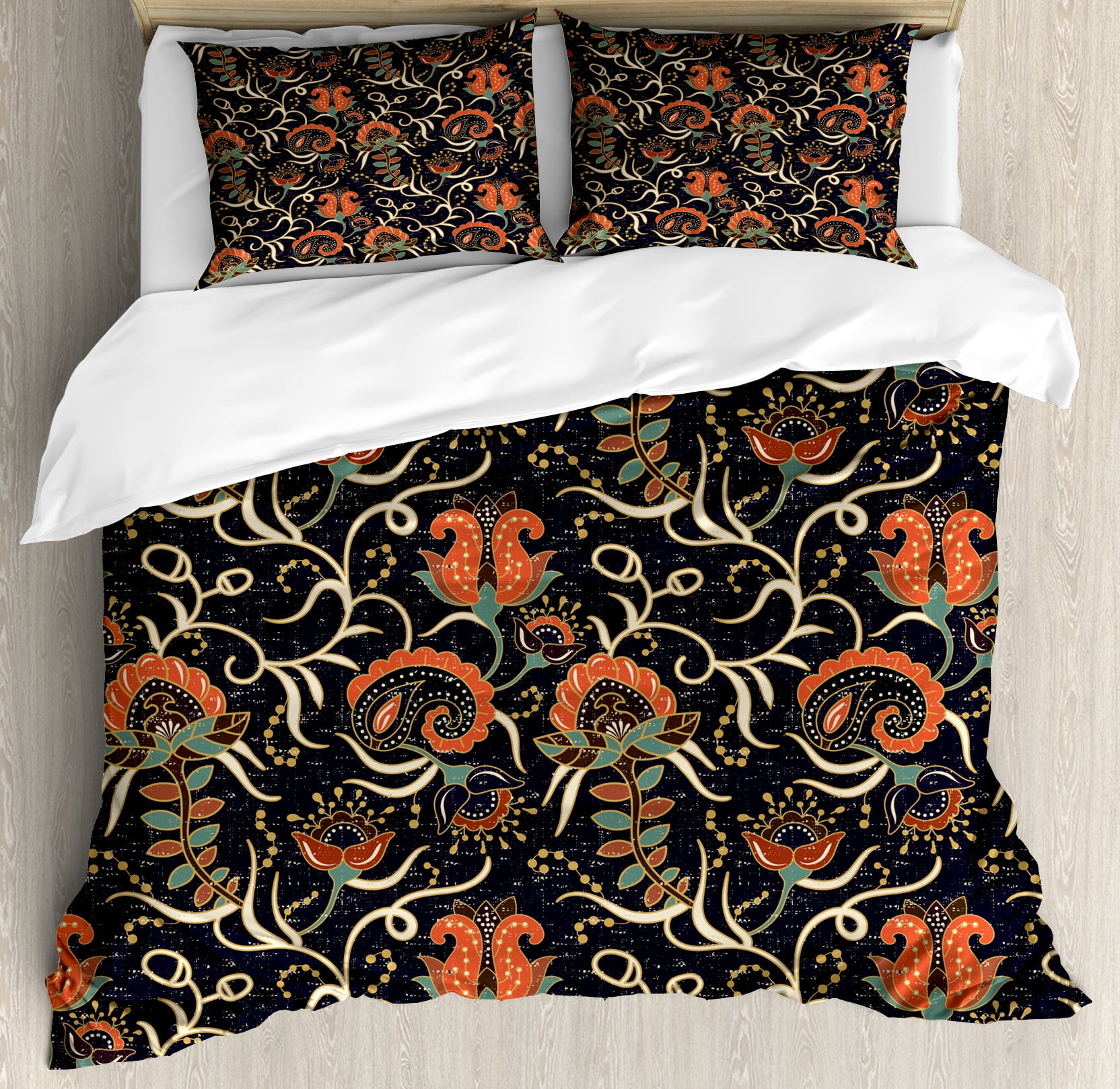 Jacobean Duvet Cover Set, Repetitive Pattern with Grunge Style Flower ...