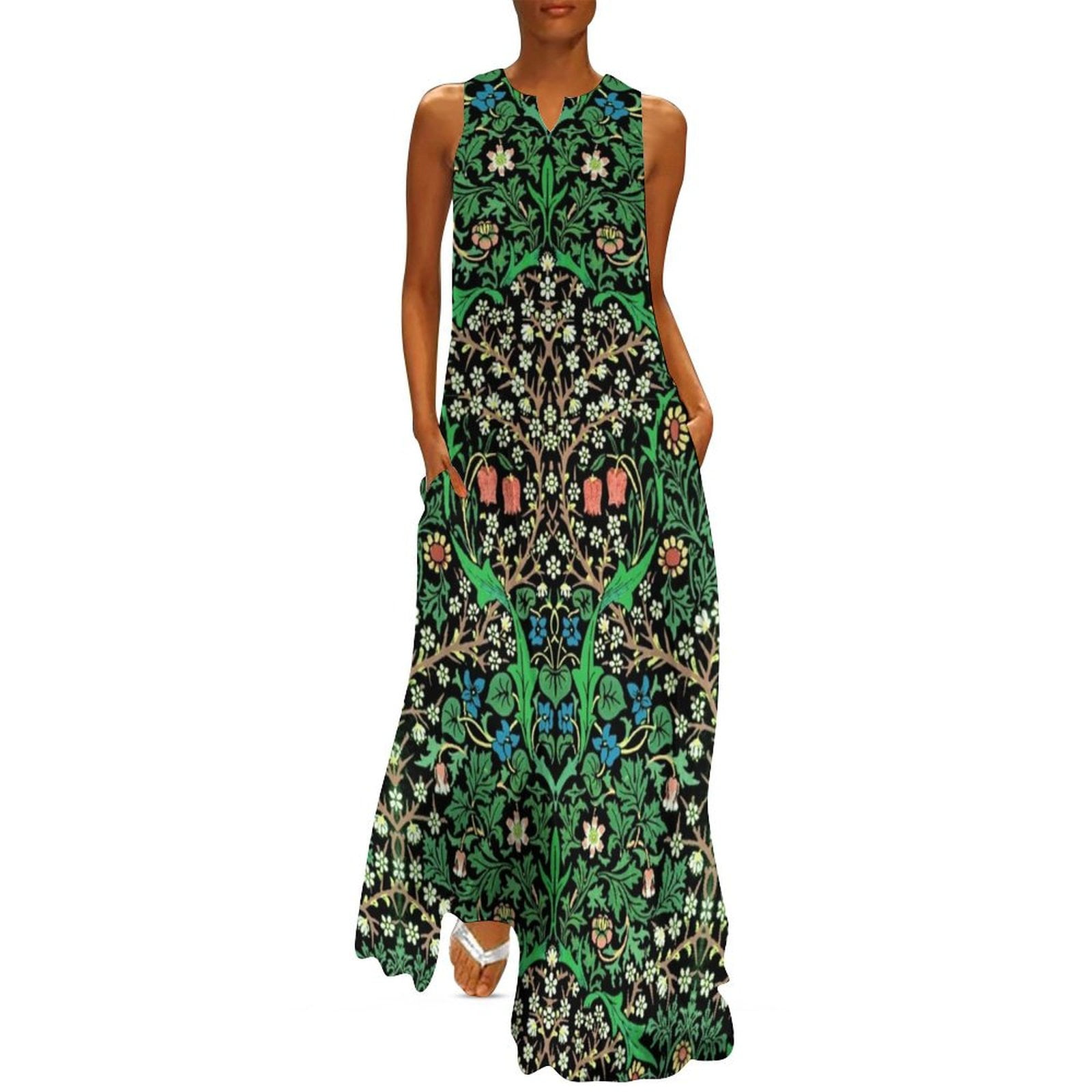 Jacobean Floral Black Background Long Dress woman dress clothes Dress ...