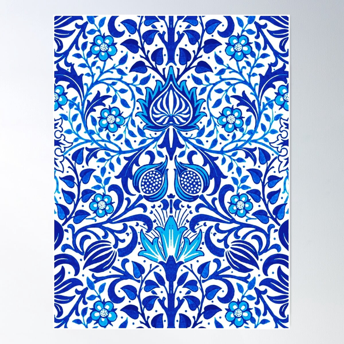 Jacobean Floral Damask, Cobalt Blue And White Poster Wall Art, Modern ...