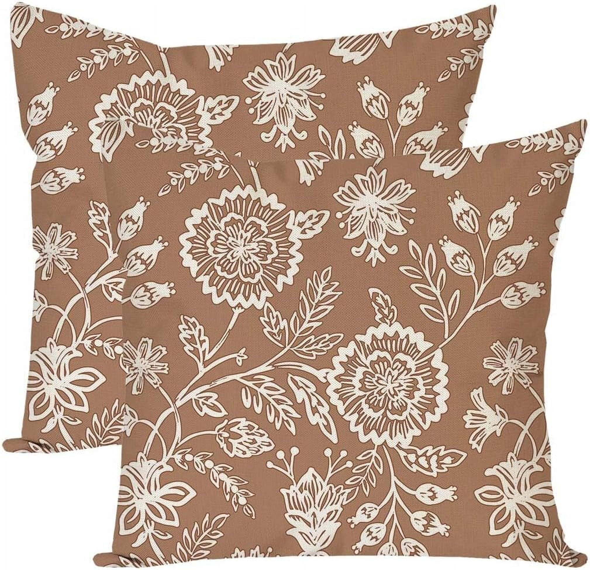 Jacobean Floral Throw Pillow Covers 18x18 Inch Taupe Vintage Cottage ...