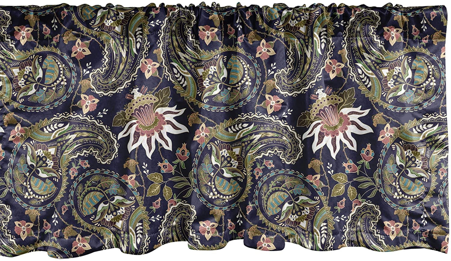 Jacobean Window Valance, Floral Vintage Nostalgia Pattern with Paisley ...