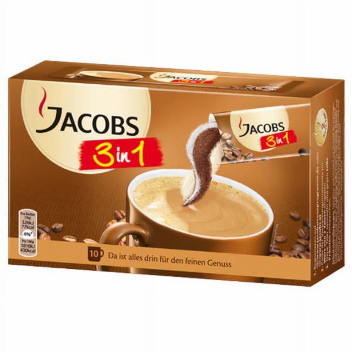 Jacobs 3 in 1 Instant Coffee Packs, CASE (10x18g) German - Walmart.com