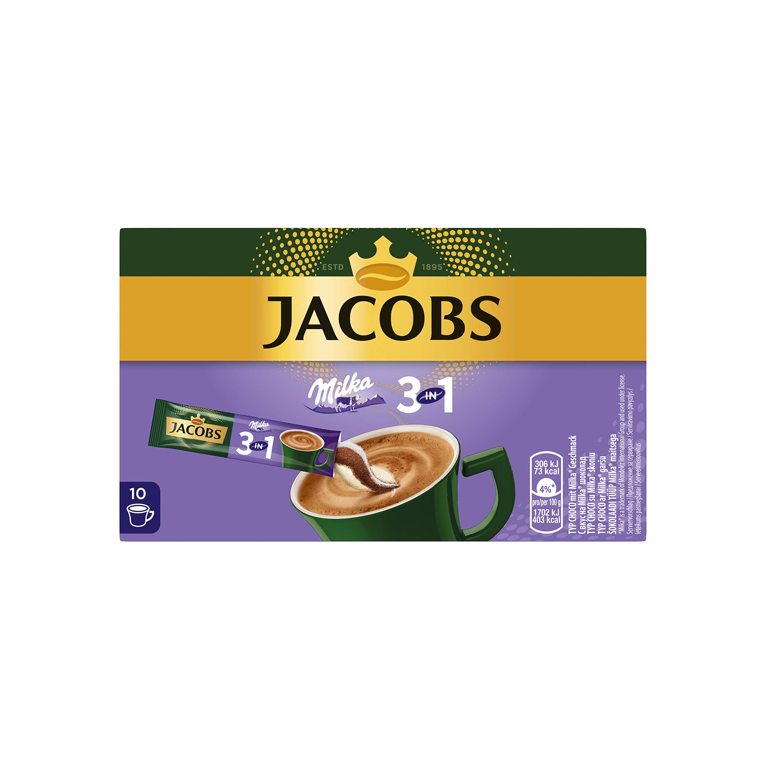 Jacobs 3in1 Coffee with MILKA chocolate -10 sachets/ 1 box- - Walmart.com