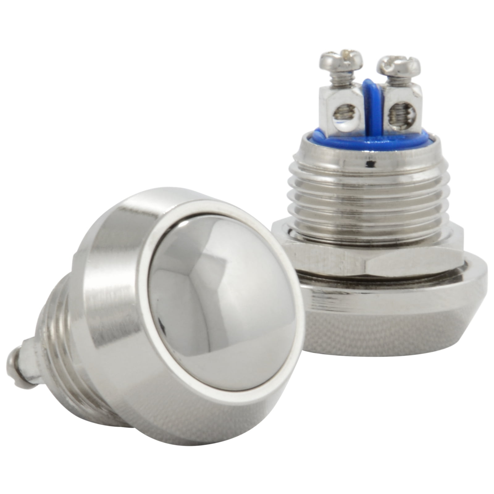 JacobsParts Momentary Pushbutton Starter Switch Circular Metal Silver ...