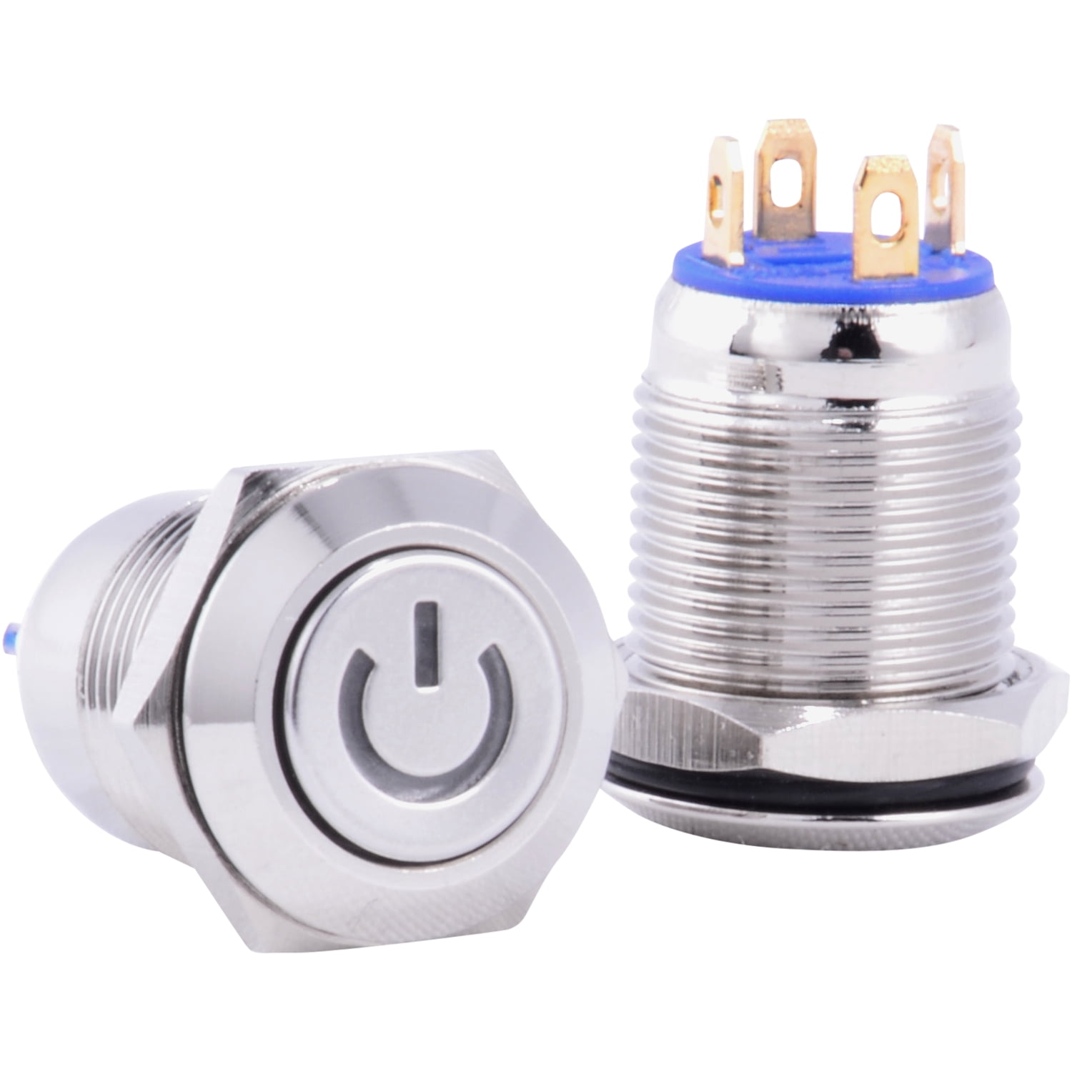 JacobsParts Momentary Pushbutton Starter Switch Circular Metal Silver ...