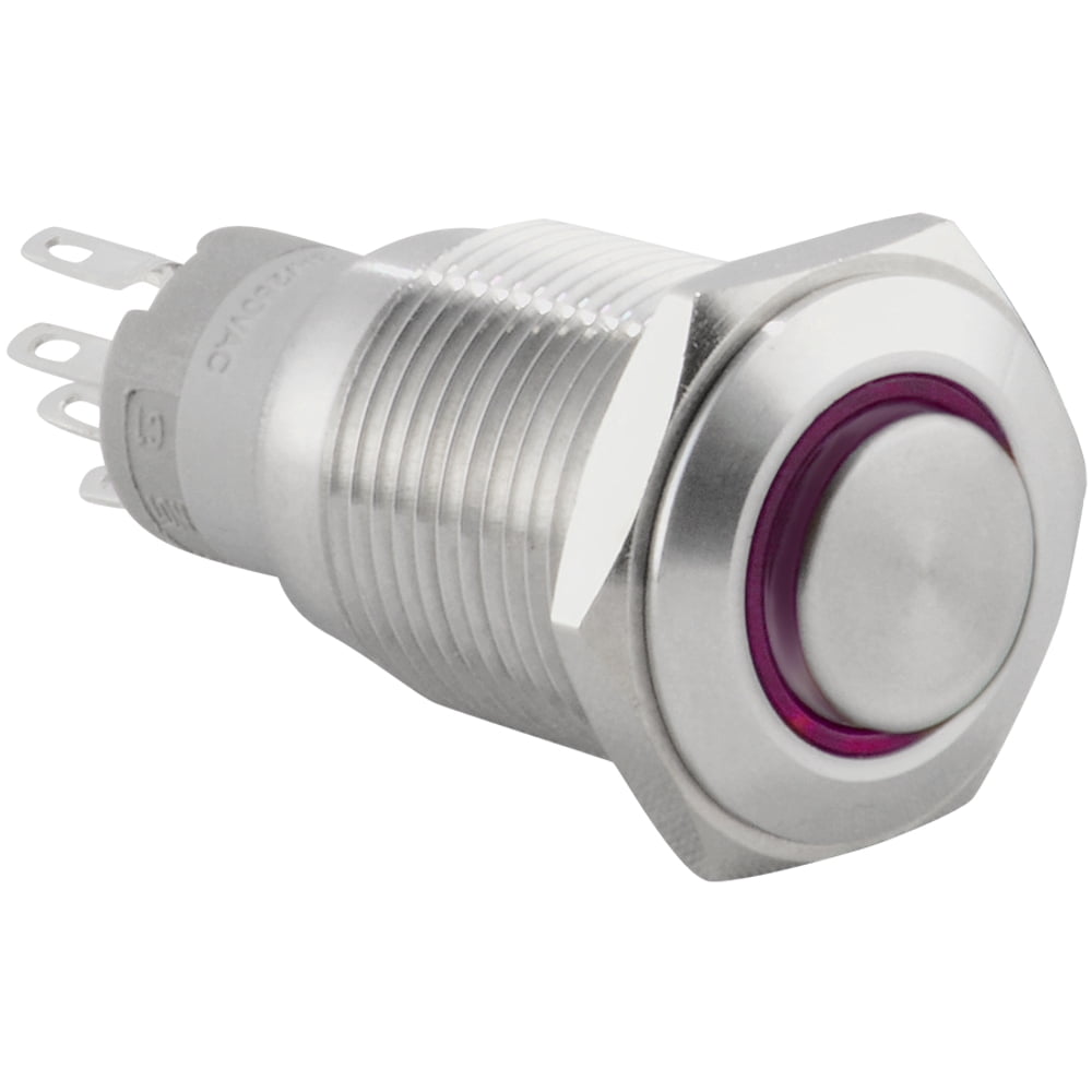JacobsParts Momentary Pushbutton Starter Switch Circular Metal Silver with Purple LED fits 5/8 ...