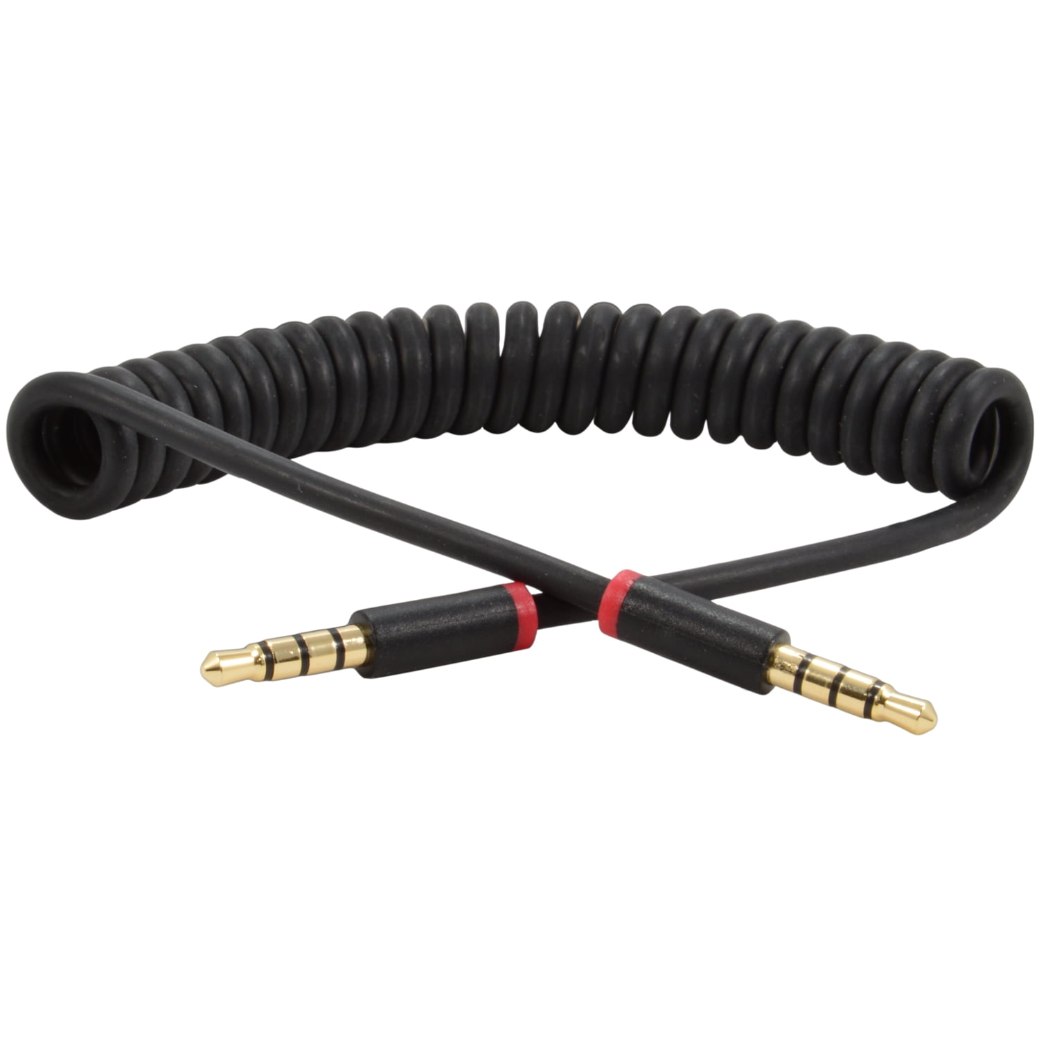 JacobsParts Spring Coiled 3.5mm 4-Pole Stereo Audio Aux Cable with Mic ...