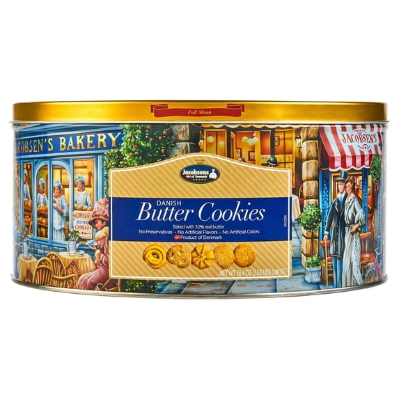 Jacobsens Danish Butter Cookies, 3.53 lbs Tin, 240 pcs, Premium Natural ...