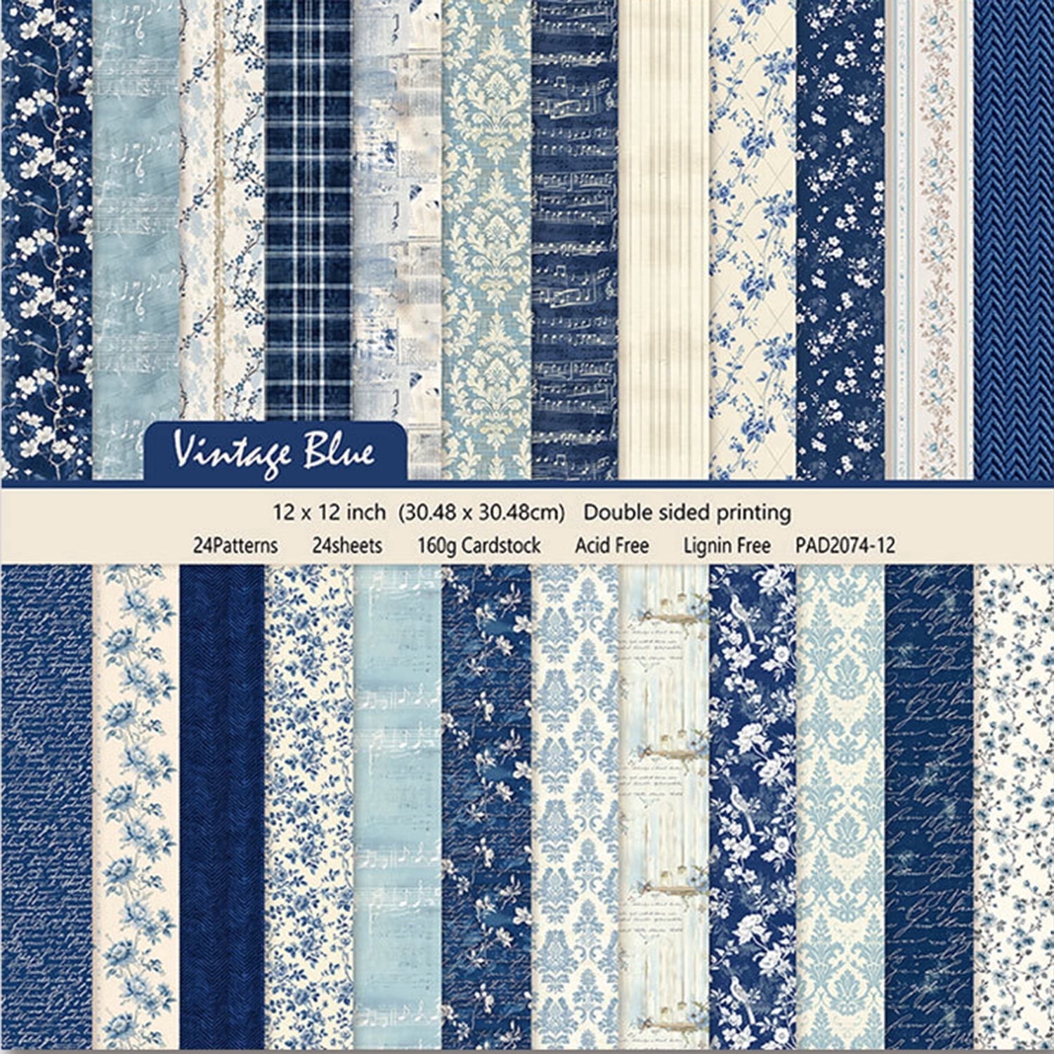 Jacone 24 Sheets Scrapbook Paper Vintage Blue Floral Pattern Double ...