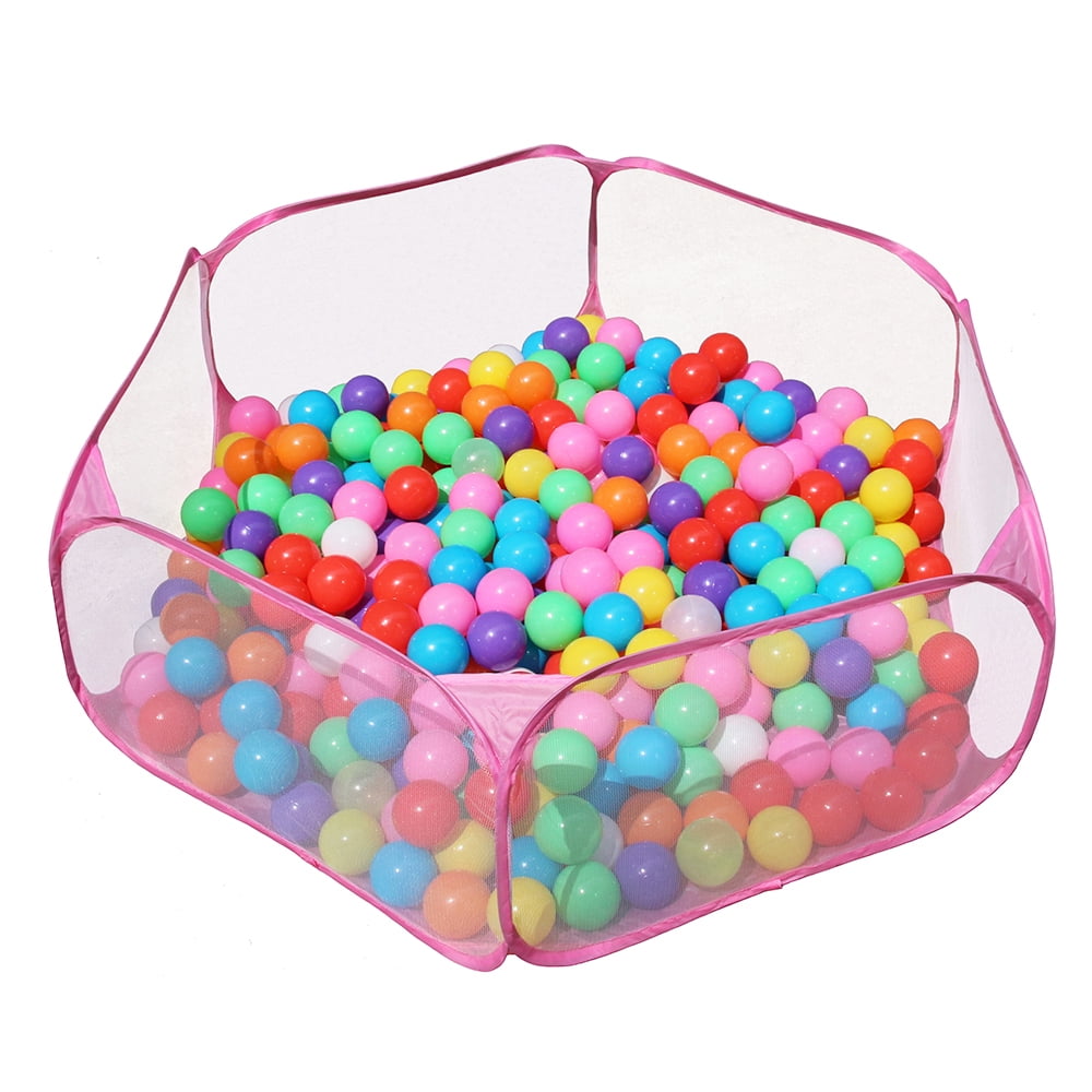 Jacone Portable Cute Pink Hexagon Ball Pit for Kids, Foldable Mesh Play ...