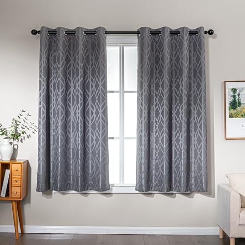 Jacquard 2-Piece 100% Blackout Curtains, Living Room and Bedroom Drapes ...