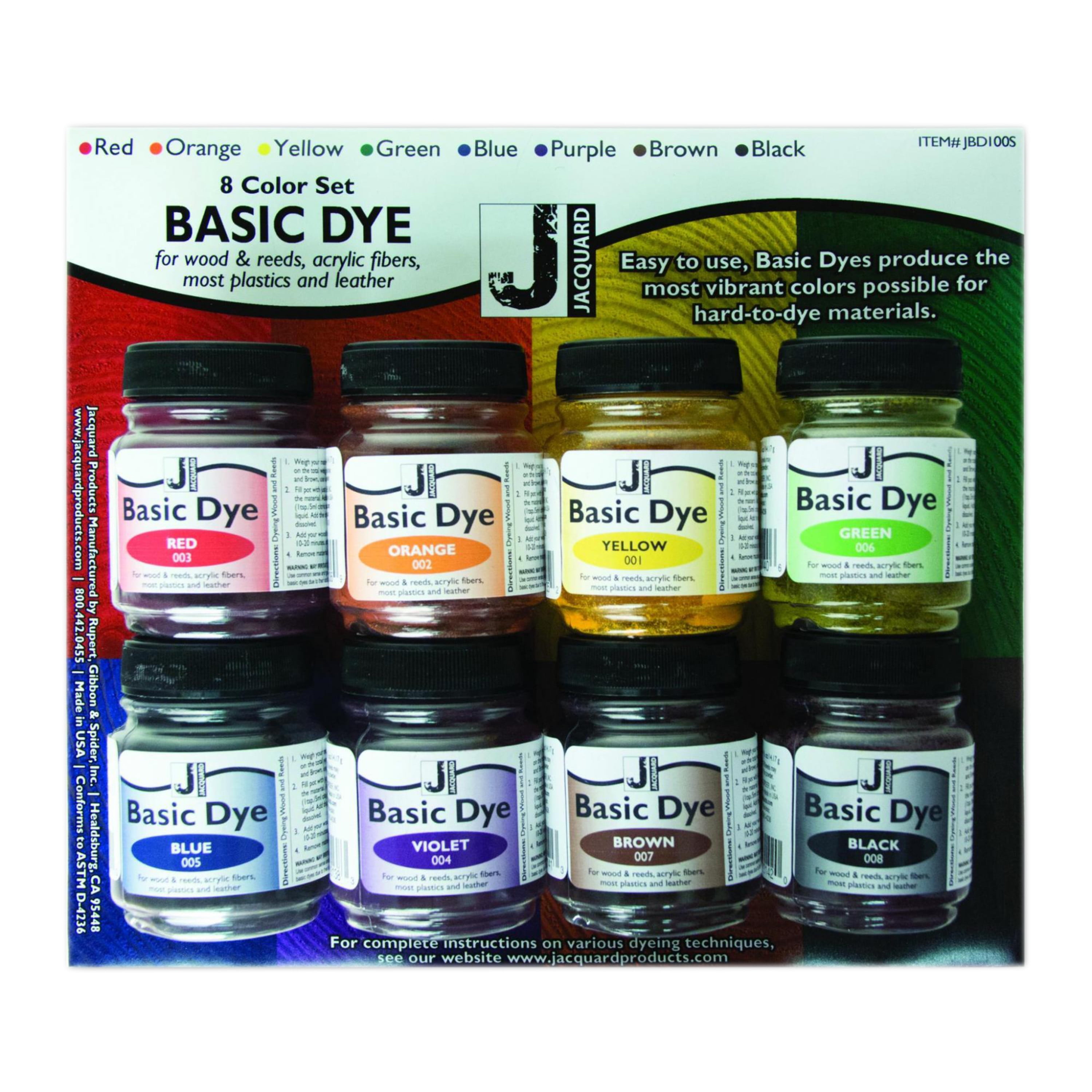Jacquard Basic Dye Set, 8 Vibrant Colors, Ideal for Fabric, Wood ...