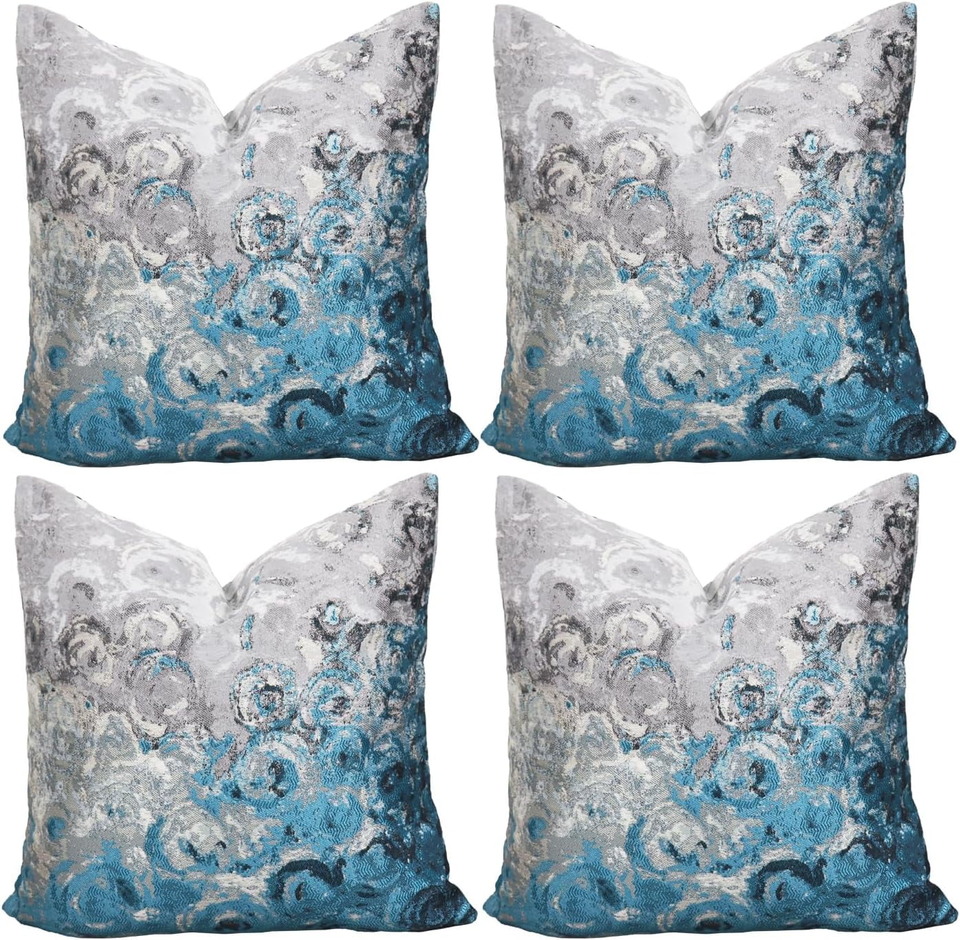 Jacquard Blue and Grey Throw Pillow Covers 18x18 Set of 4 Double-Sided ...