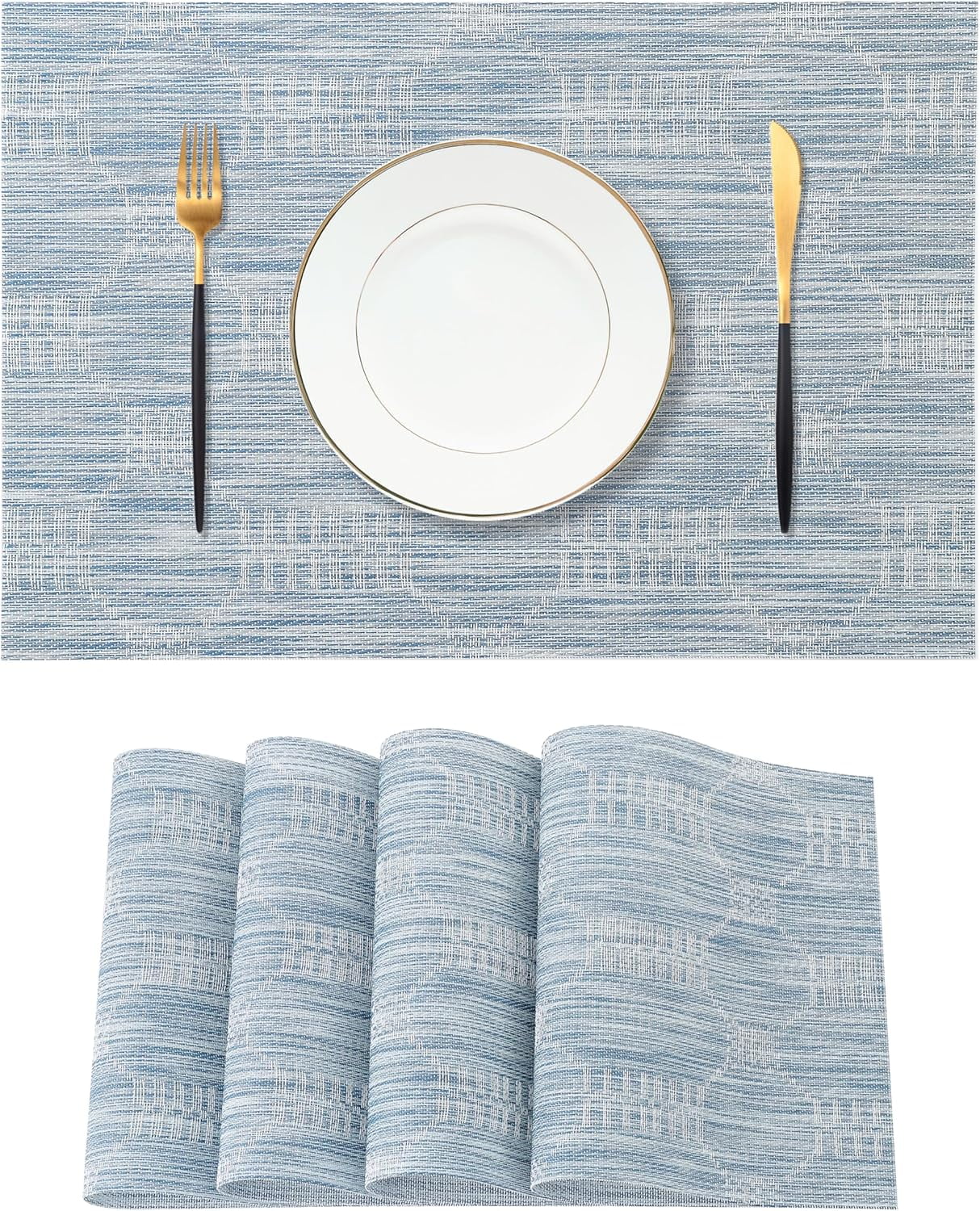 Jacquard Blue Placemats Set of 4 - Heat Resistant Non-Slip Washable ...