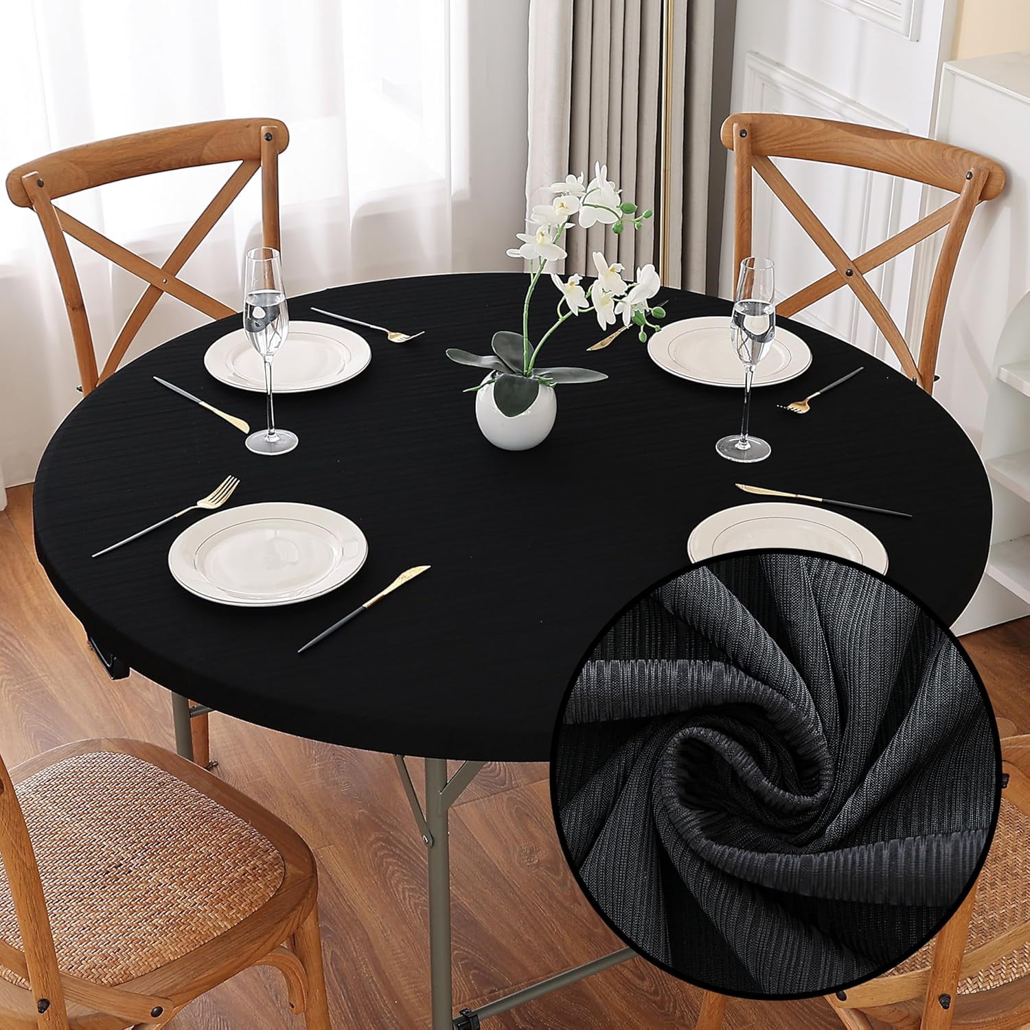 Jacquard Spandex Fitted Round Tablecloth, Elastic Cool Touch Fabric ...