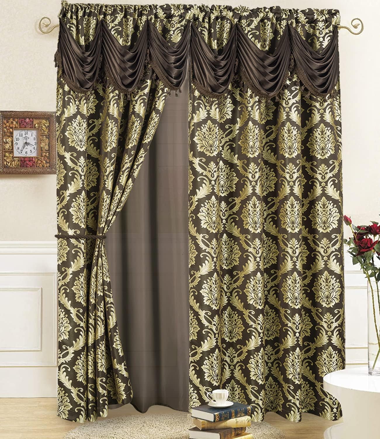 Jacquard Rod Pocket Drapes for Living Room, 2 Panel Set 54" x 84" with ...