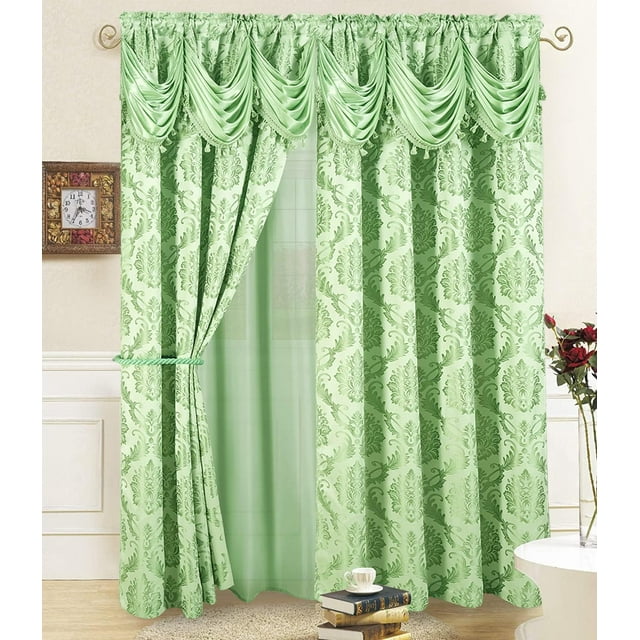 Elegant Jacquard Window Curtains, 2 Panel Set 54" x 84" with Tie Backs ...