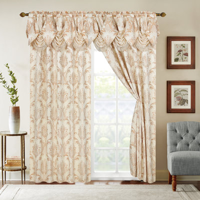 Jacquard Window Panel w/18" Valance Beige Pattern 2 - Walmart.com