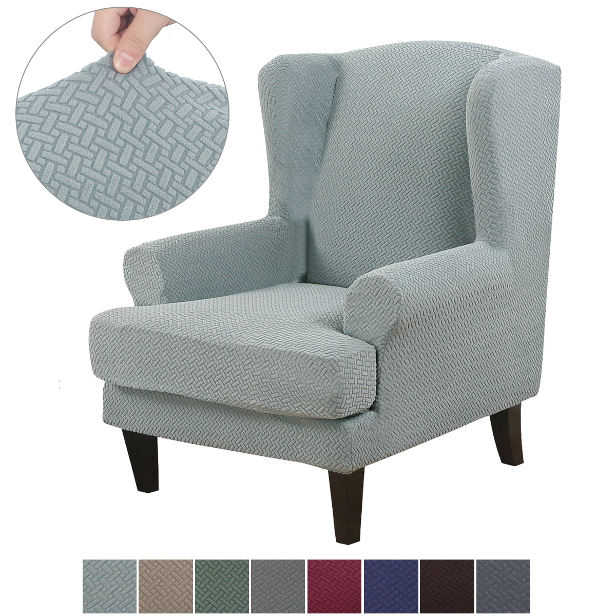 Jacquard Wingback Chair Covers, 2 Piece Stretch Chair Slipcovers Wing ...