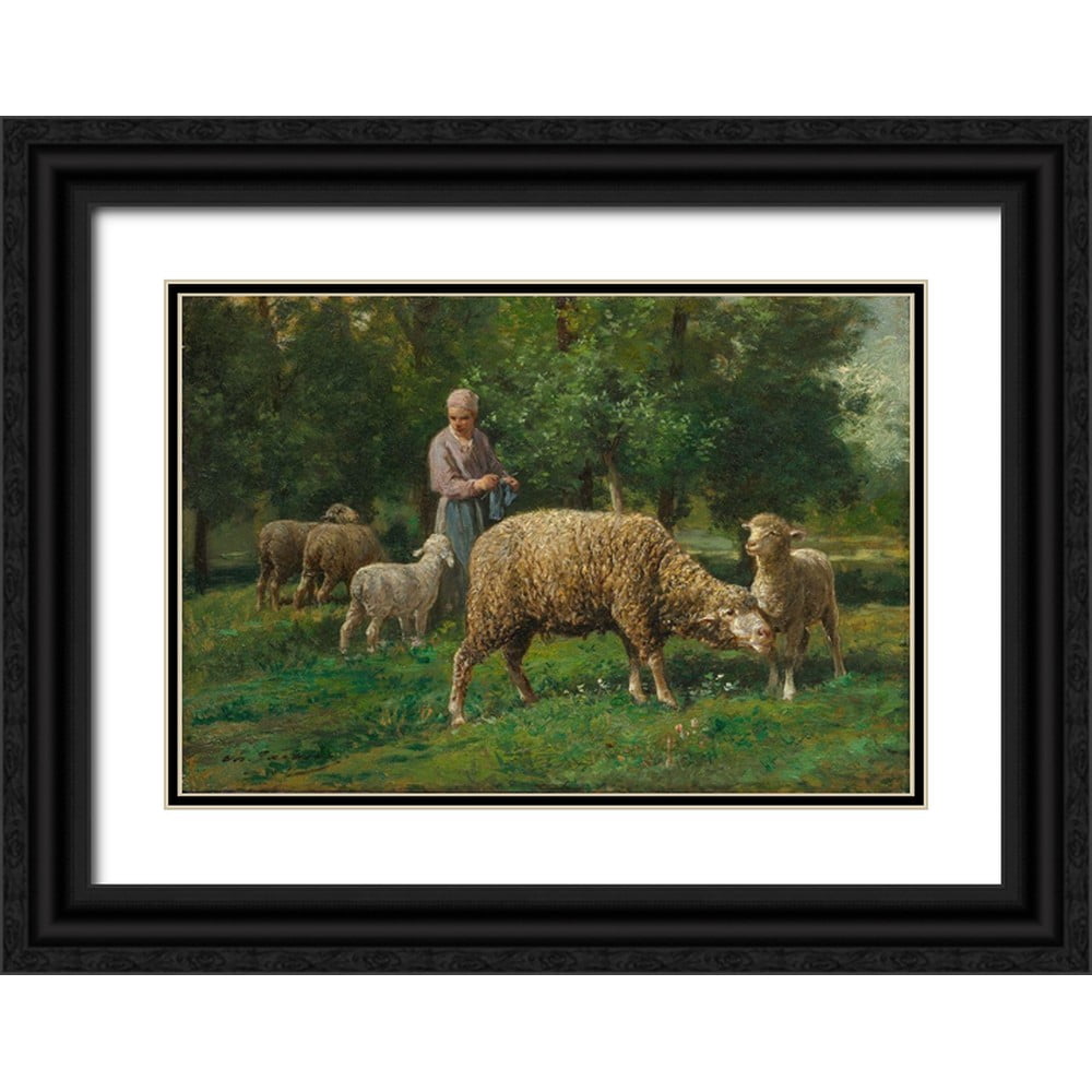 Jacque, Charles-Emile 14x11 Black Ornate Wood Framed with Double ...