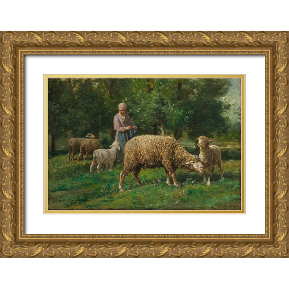 Jacque, Charles-Emile 14x11 Gold Ornate Wood Framed with Double Matting ...