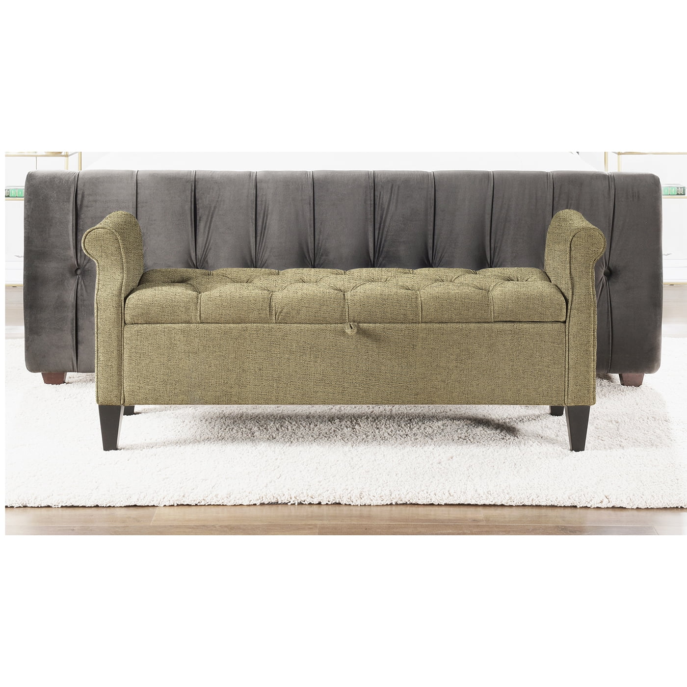 Jacqueline 57.5 Tufted Roll Arm Storage Bench Incense Tan Brown ...