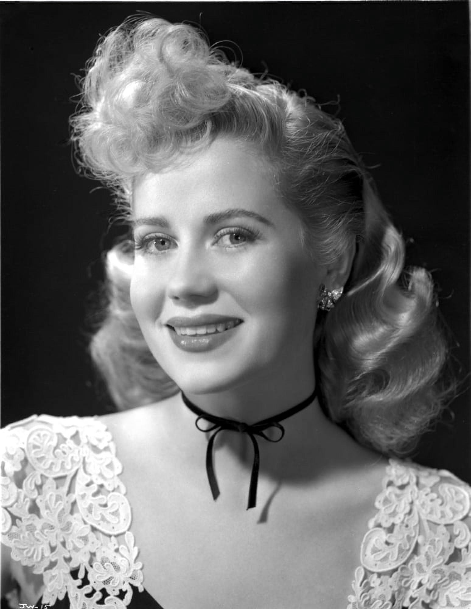 Jacqueline White Portrait in Black Dress with White Lace Sleeve Strap ...