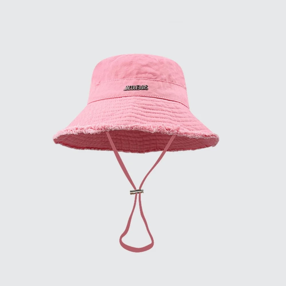 Jacquemus HatFrayed Edge Bucket Hat with Adjustable Chin Rop Hat for ...