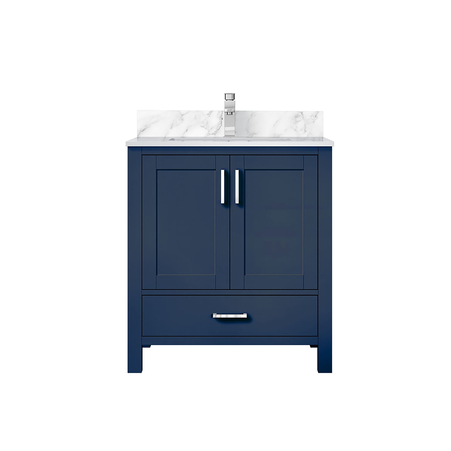 Jacques 30 in. W x 22 in. D Navy Blue Bath Vanity, Carrara Marble Top ...