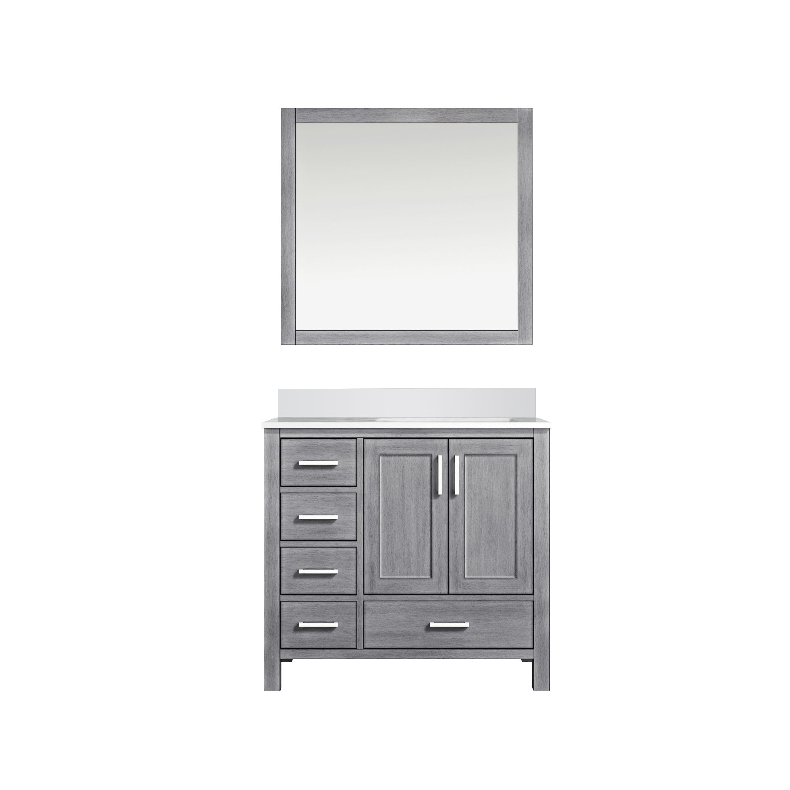 Jacques 36" W Right Offset Distressed Grey Bath Vanity, Cultured Marble ...