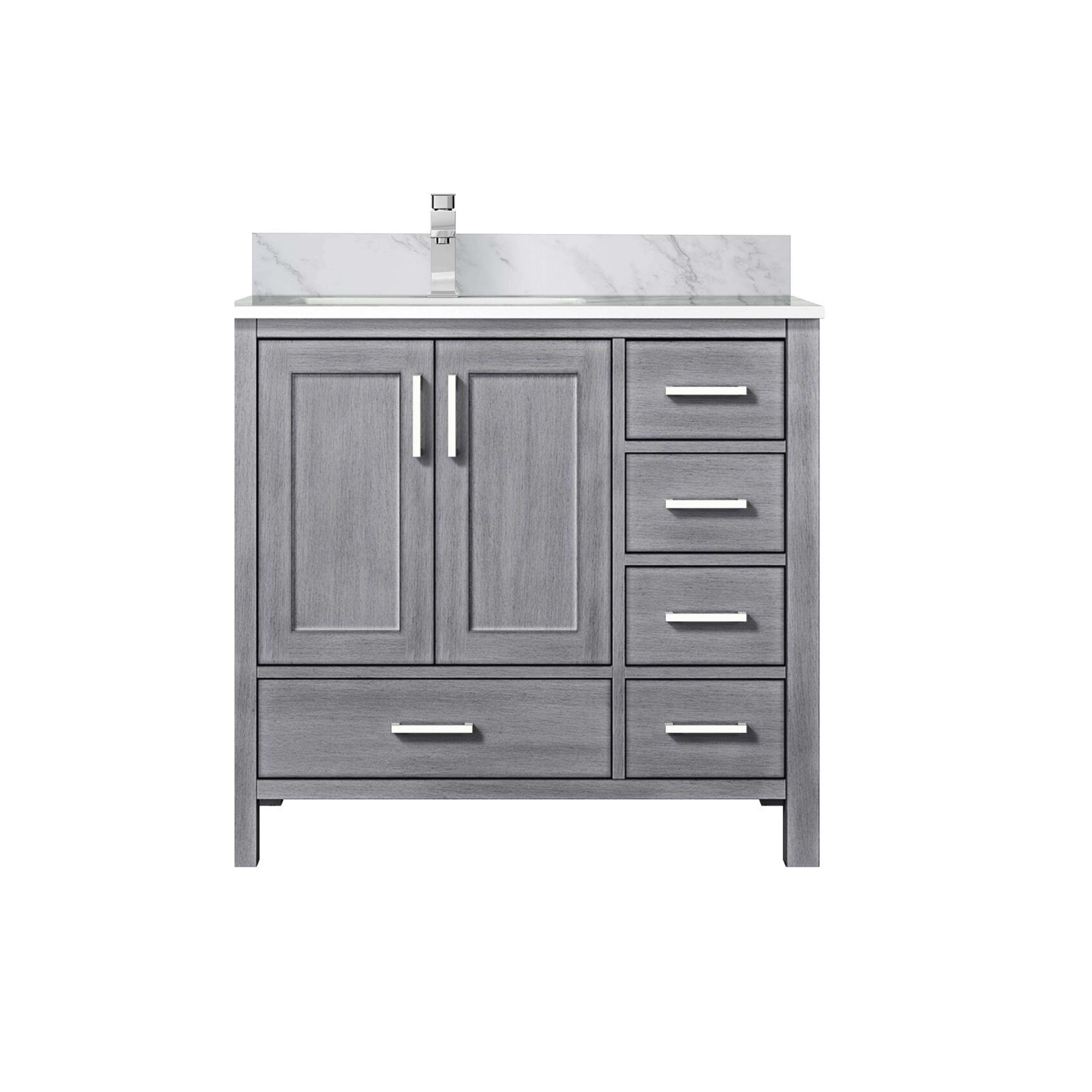 Jacques 36 in. W Left Offset Distressed Grey Bath Vanity, Carrara ...