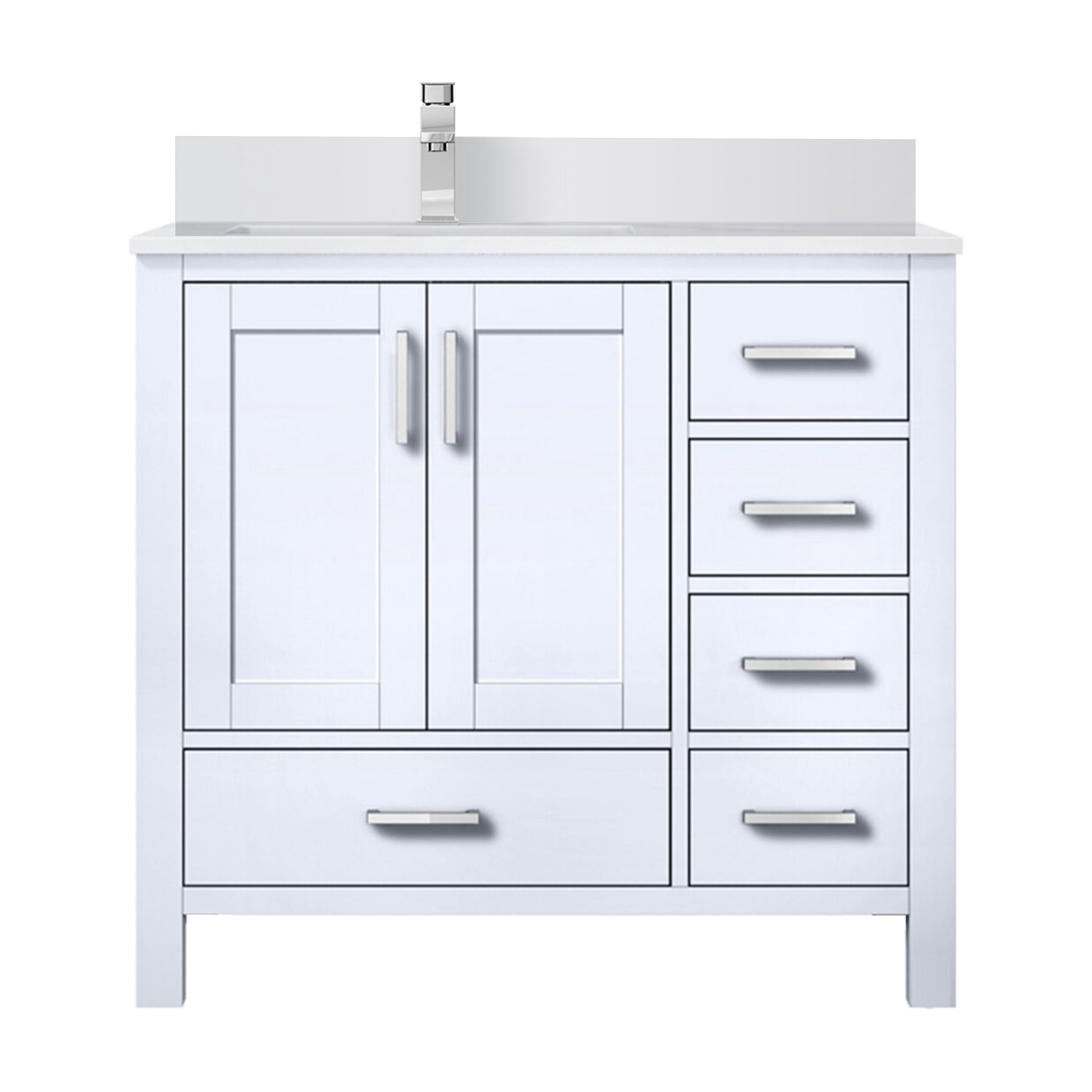 Jacques 36 in. W Left Offset White Bath Vanity, White Quartz Top, and ...