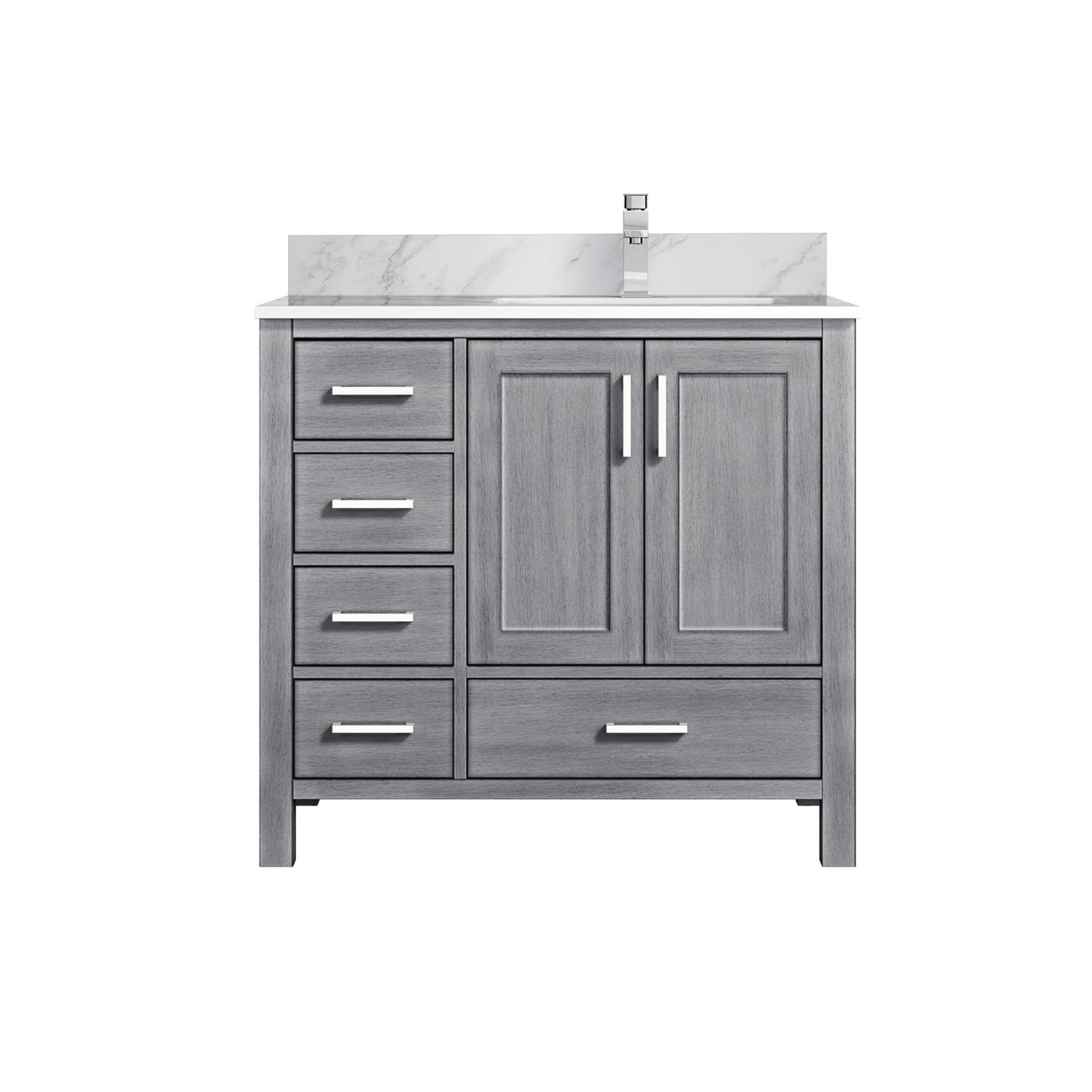 Jacques 36 in W Right Offset Distressed Grey Bath Vanity, Carrara ...