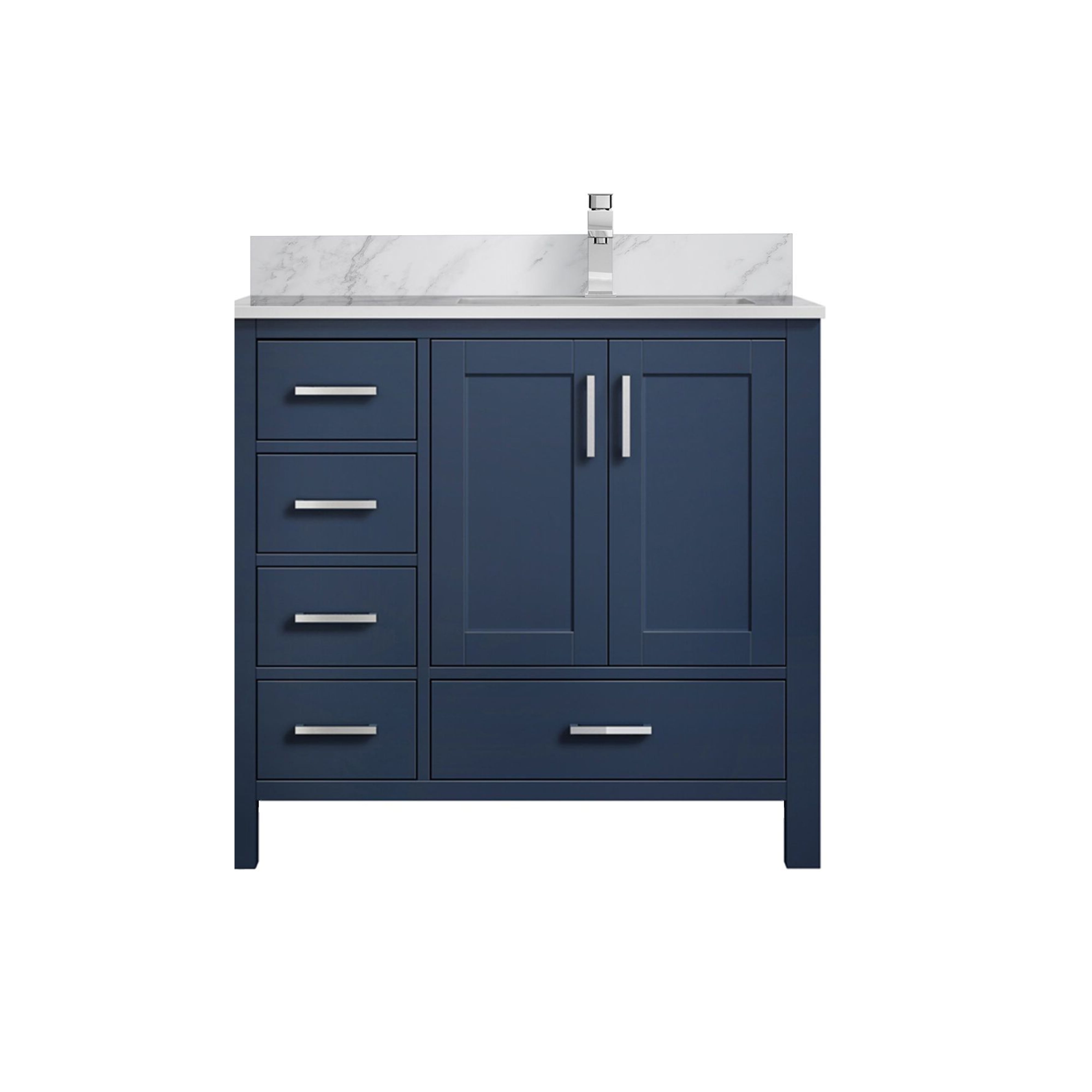 Jacques 36 in. W Right Offset Navy Blue Bath Vanity, Carrara Marble Top ...