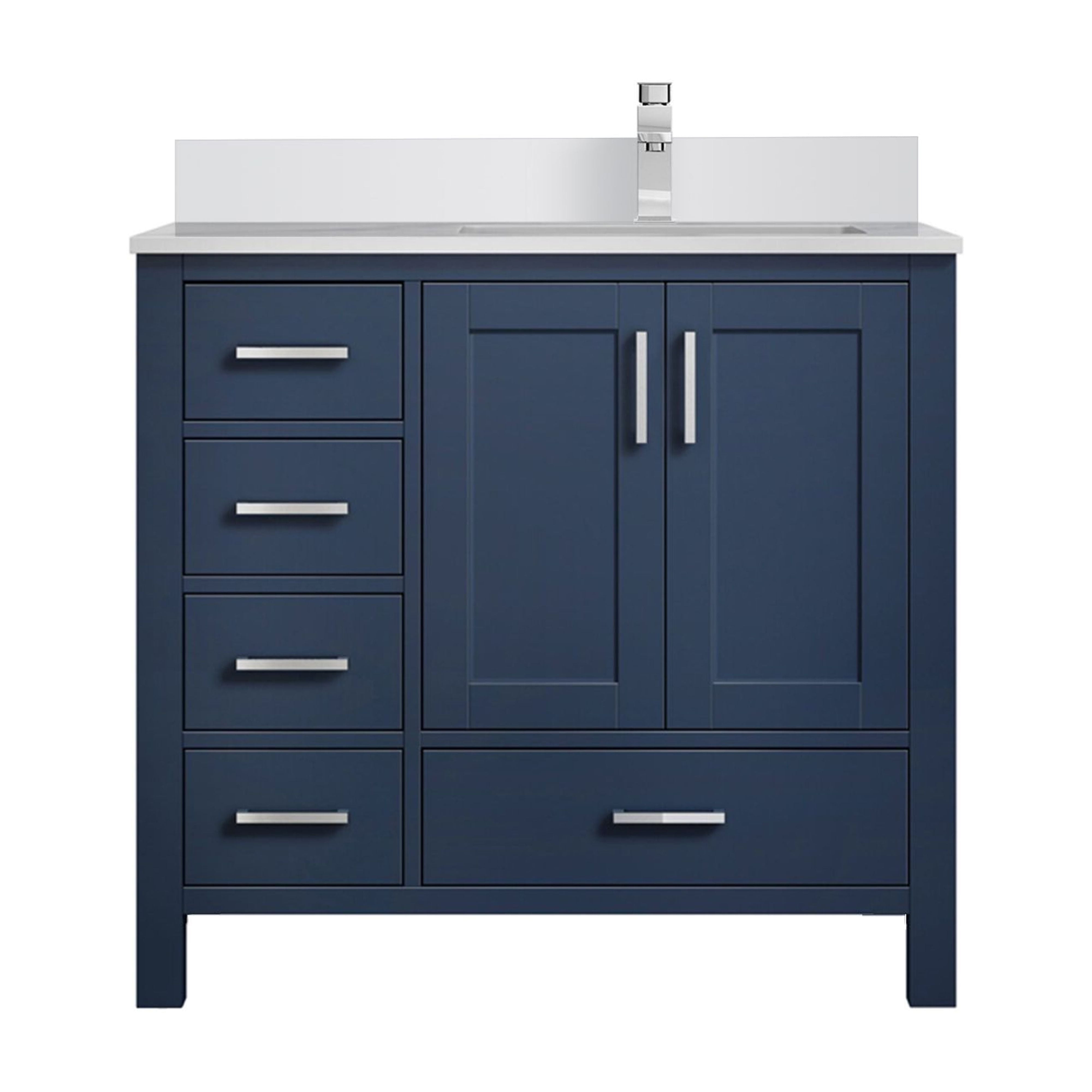 Jacques 36 in. W Right Offset Navy Blue Bath Vanity, White Quartz Top ...